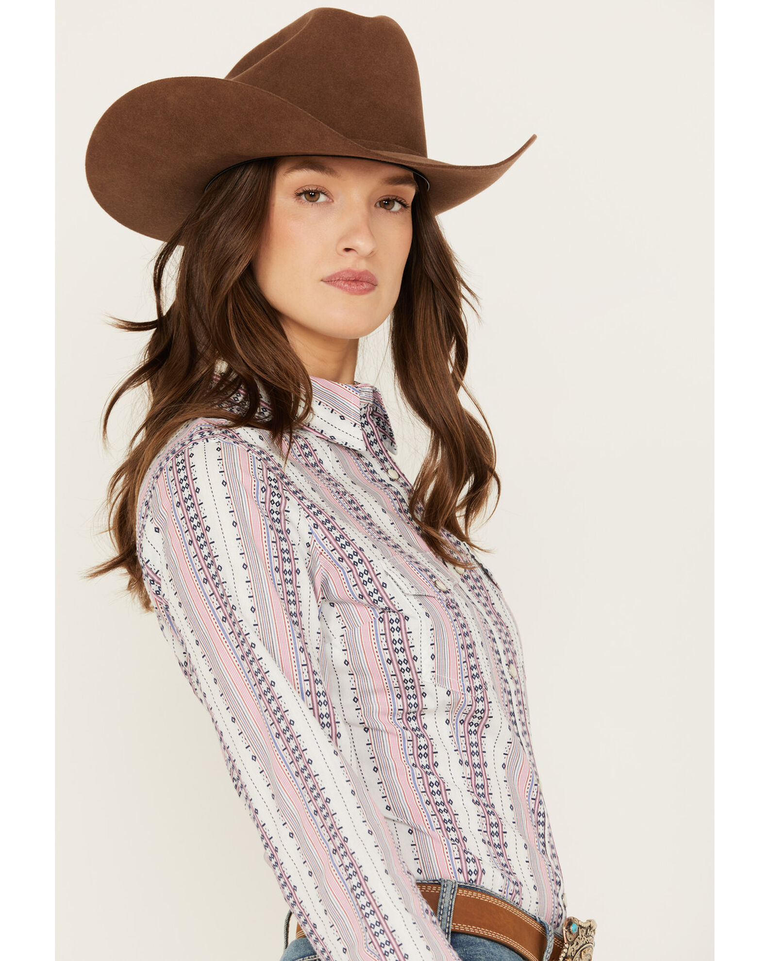 Product Name Wrangler Womens Striped Long Sleeve Snap Western Shirt