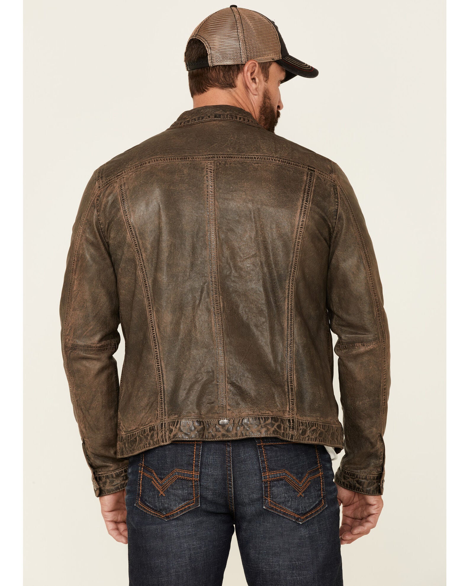 Mauritius Leather Men's Geoff Zip-Front Distressed Trucker Leather ...