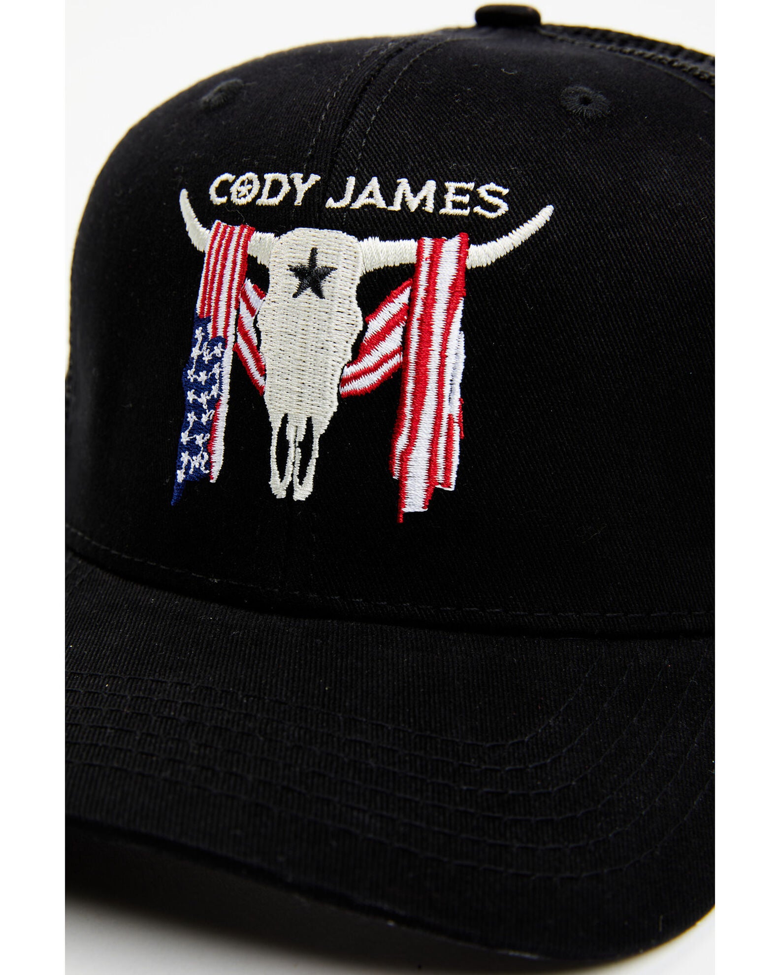 Cody James Men's Embroidered Steer Head American Flag Ball Cap, Black