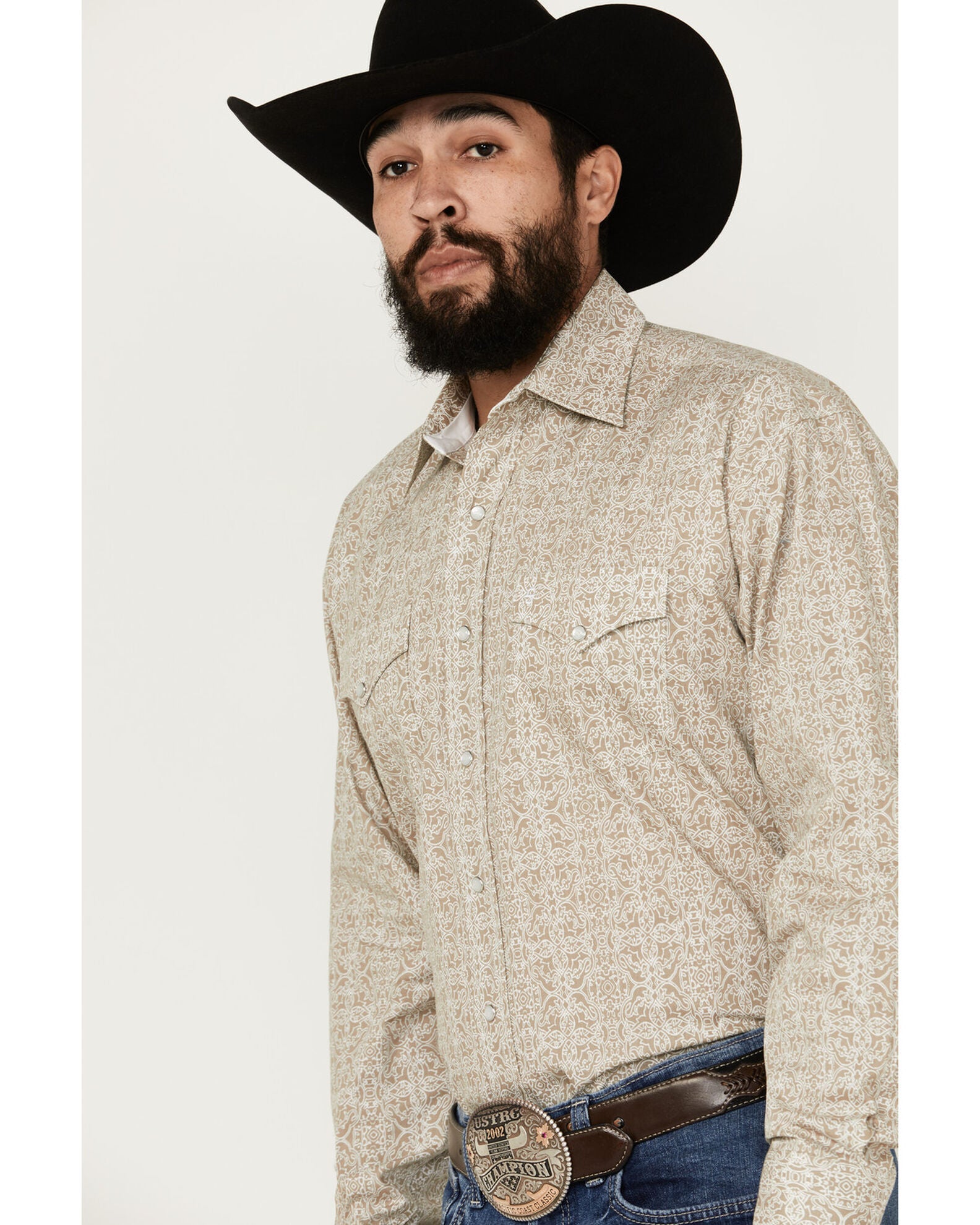 Product Name: Stetson Men's Medallion Print Long Sleeve Pearl Snap ...