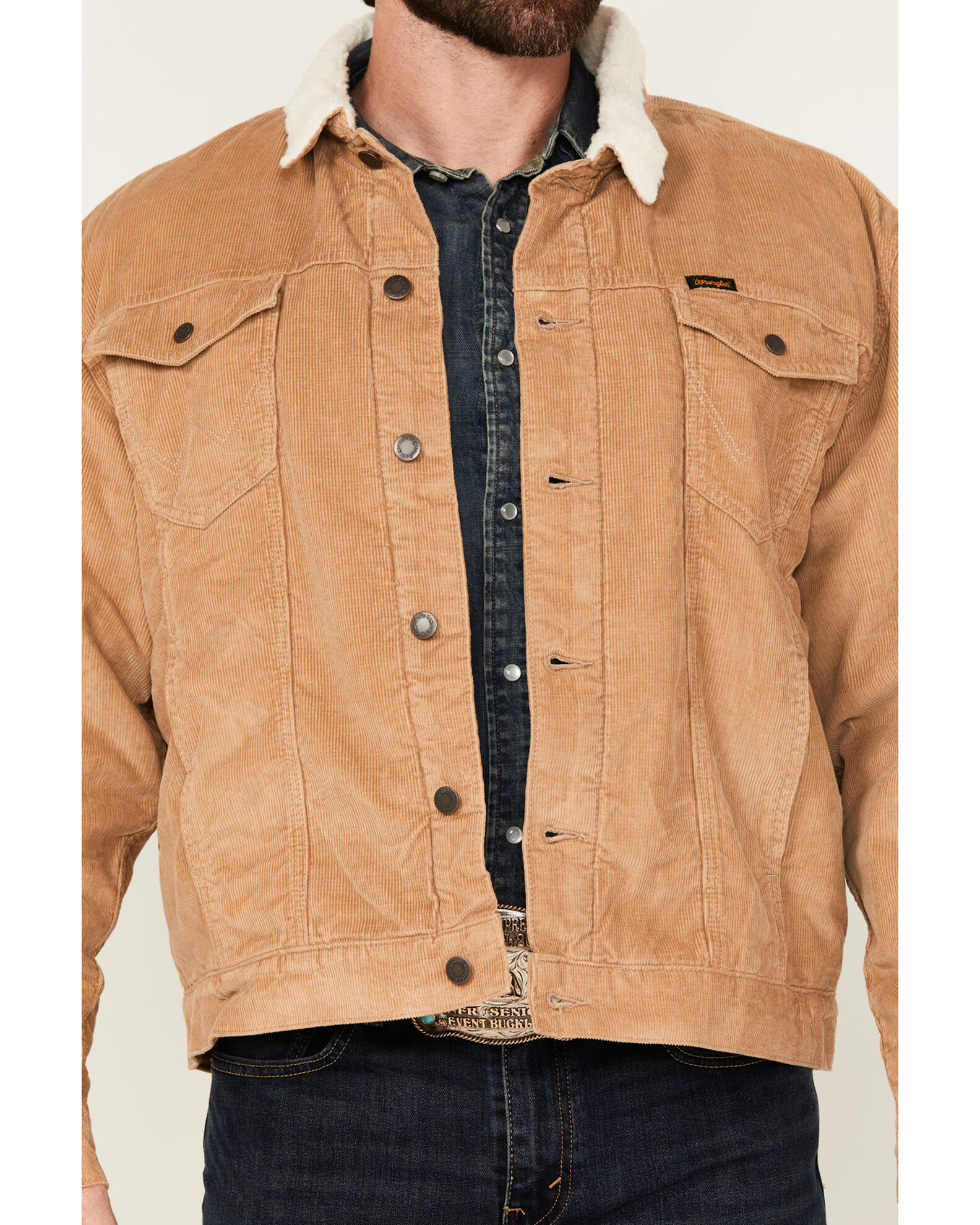 Wrangler Mens Sherpa Lined Corduroy Jacket Tan