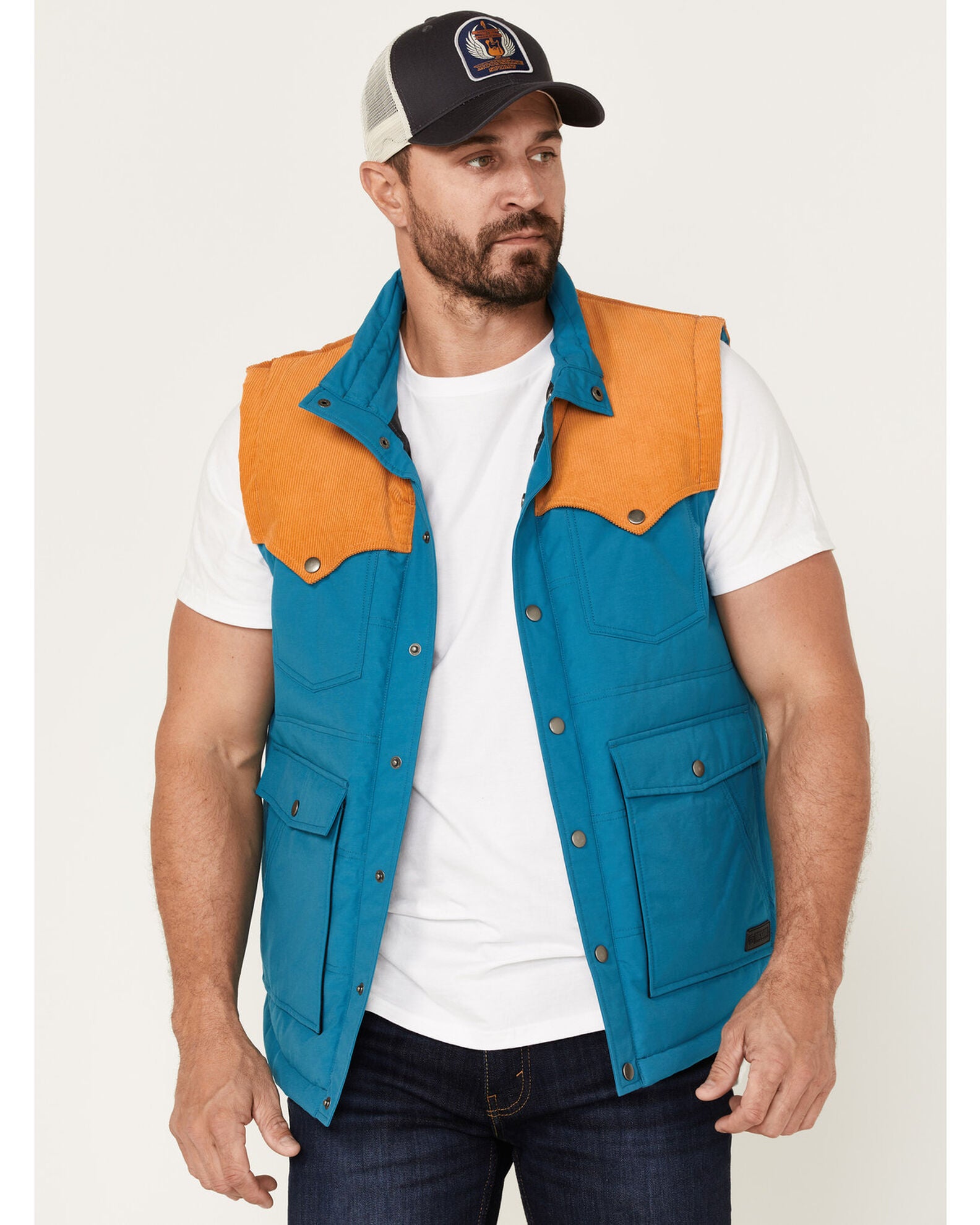 Rock & Roll Denim Men's Vintage 46 Color Block Vest, Teal