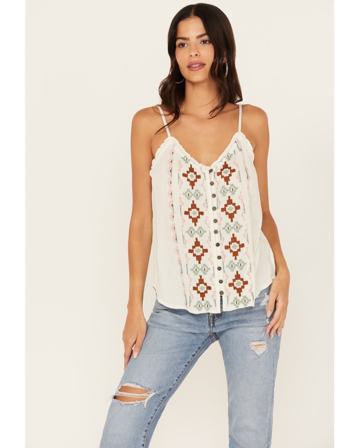 Shyanne Women's Southwestern Beaded Cami, Cream