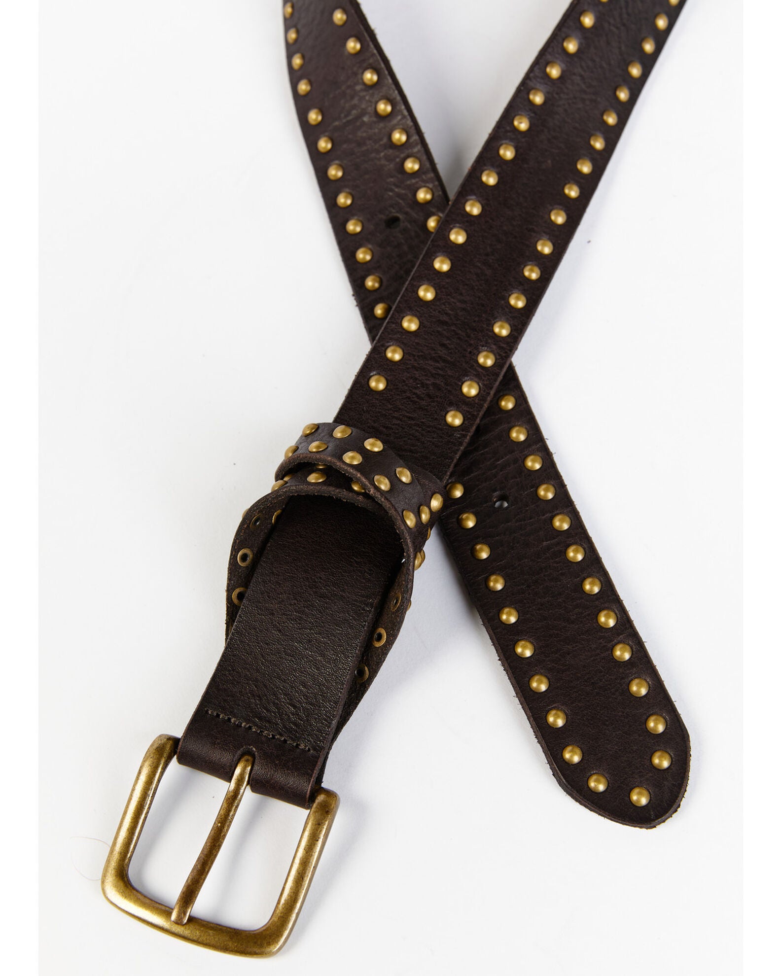 Cleo + Wolf Women's Studded Criss-Cross Keeper Vintage Belt, Dark Brown