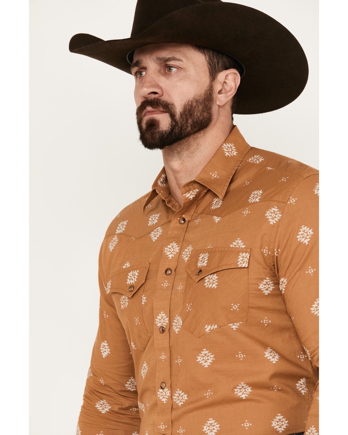Pendleton Men's Laramie Diamond Print Long Sleeve Western Snap Shirt, Pecan