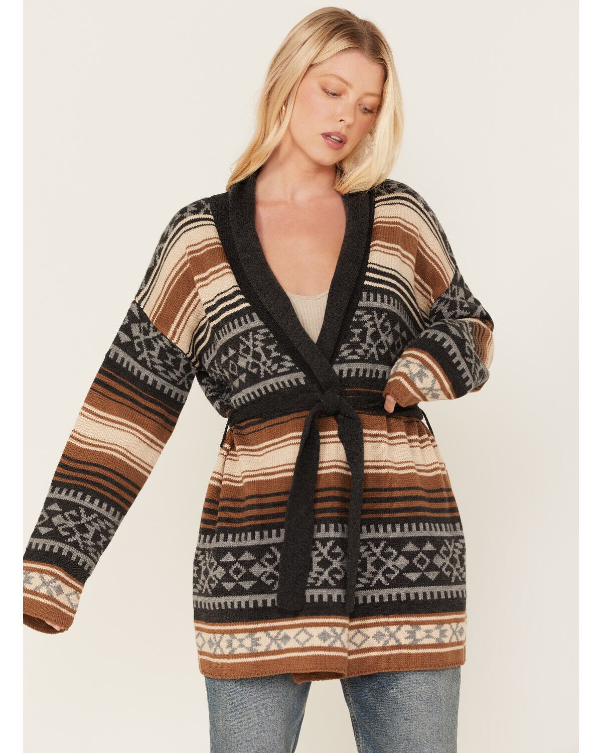 Stetson Women's Southwestern Print Knit Cardigan Sweater, Brown