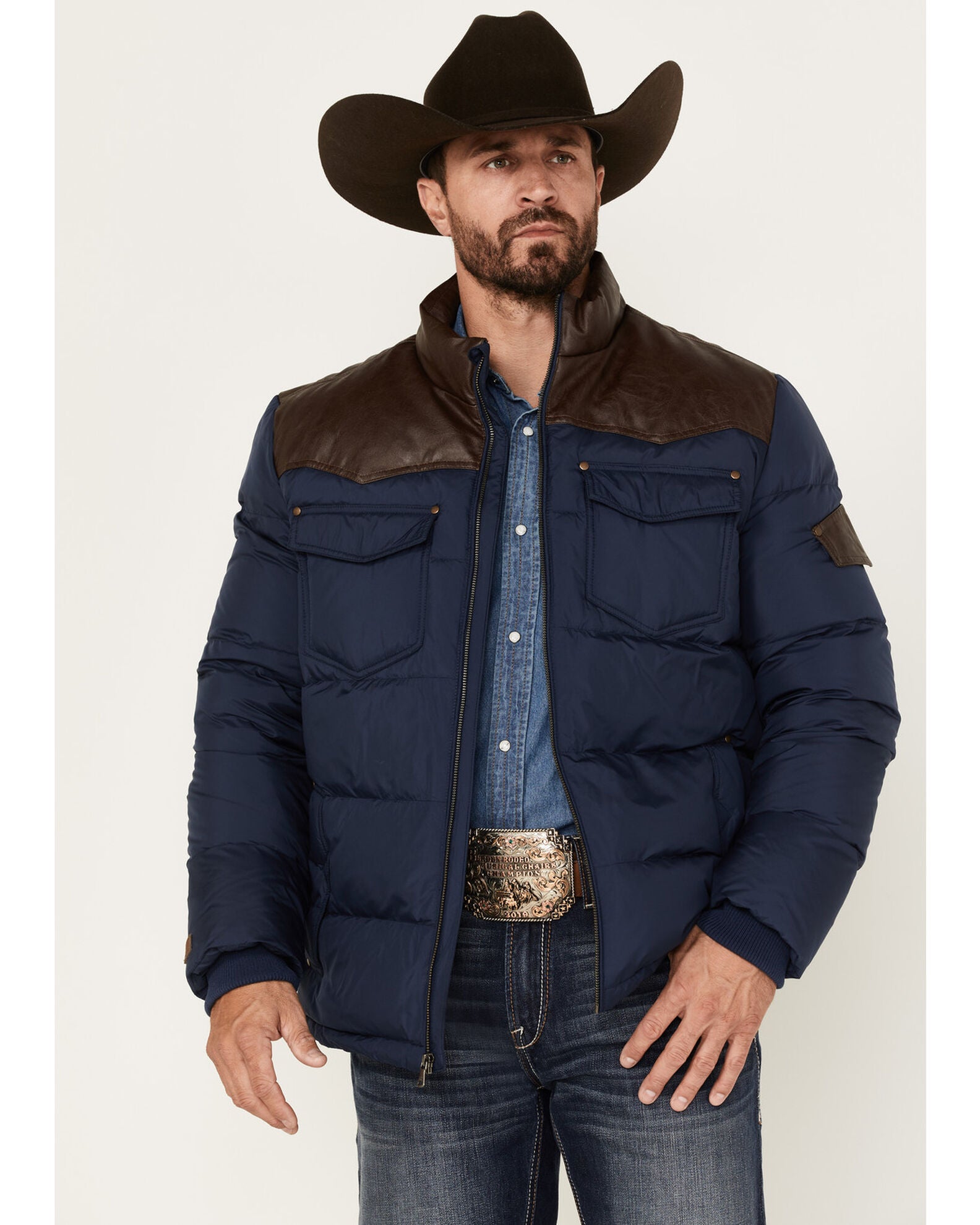 Cody James Men's Belmont Western Puffer Coat, Navy