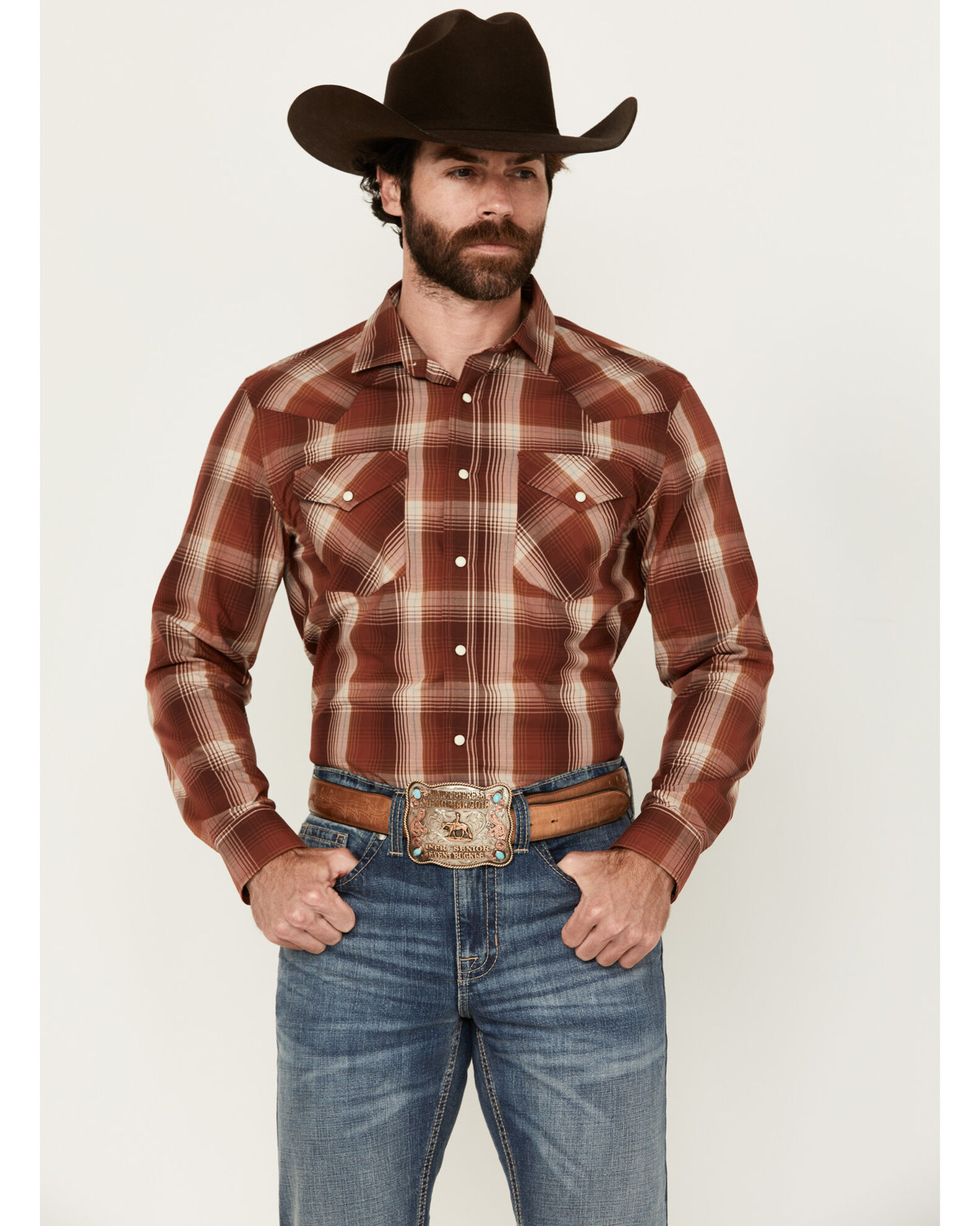 Product Name Pendleton Mens Frontier Plaid Print Long Sleeve Snap
