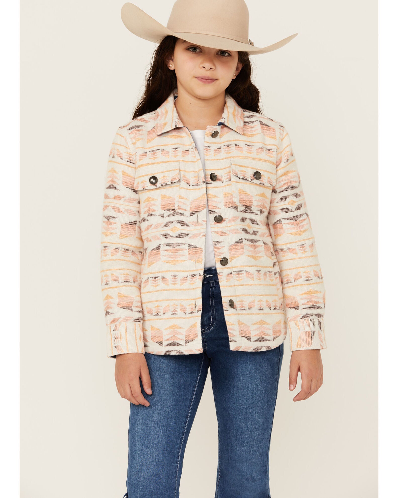 Shyanne Girls' Magnolia Southwestern Print Shacket, Off White