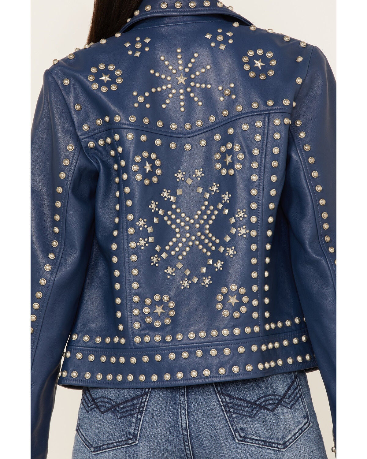 Idyllwind Women's Studded Moto Leather Jacket, Blue