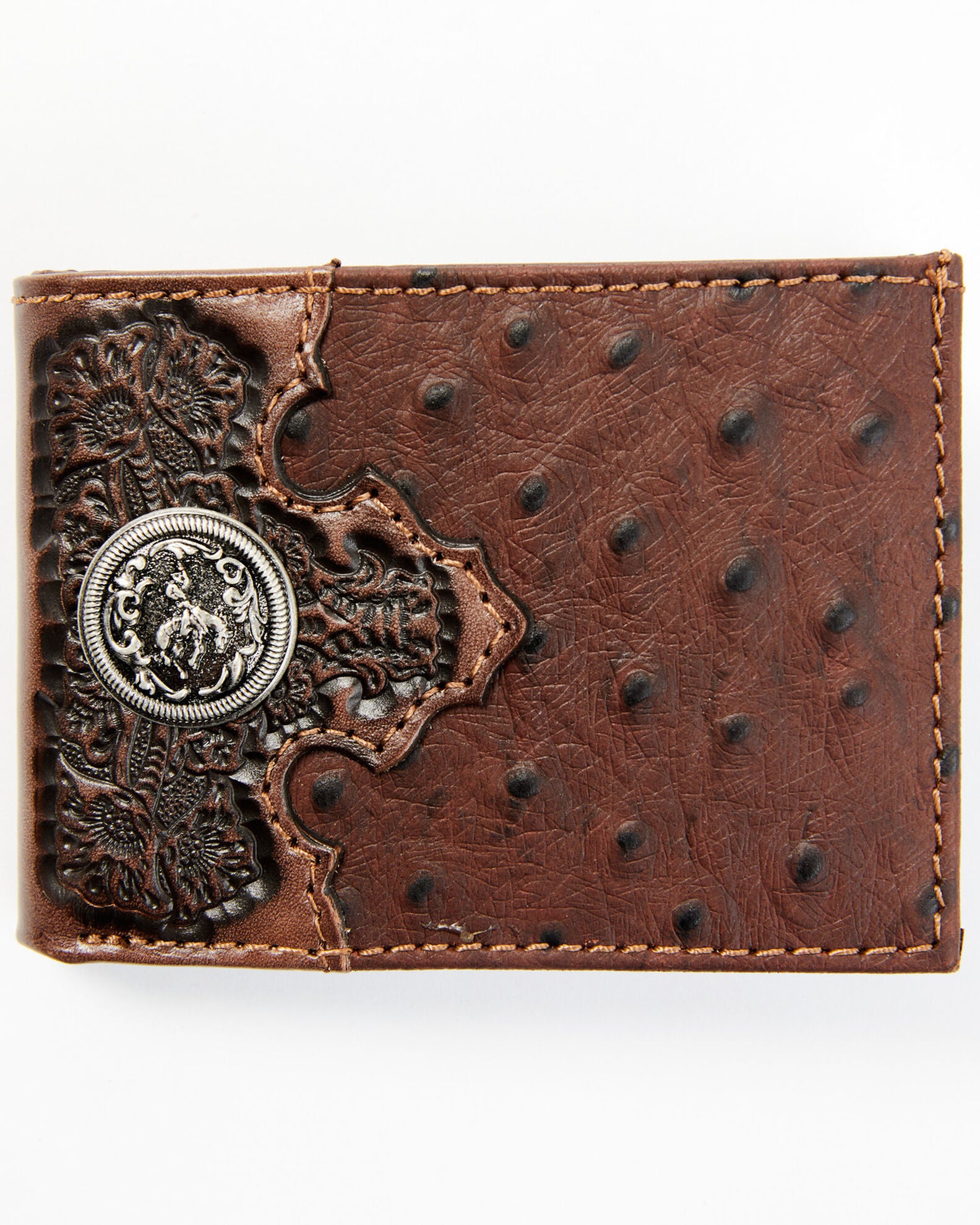 Cody James Men's Bifold Ostrich Print Embossed Bi-Fold Wallet, Brown