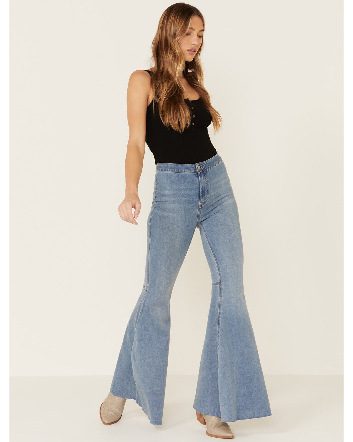 Free People Women's Light Wash High-Rise Just Float On Flare Jeans ...