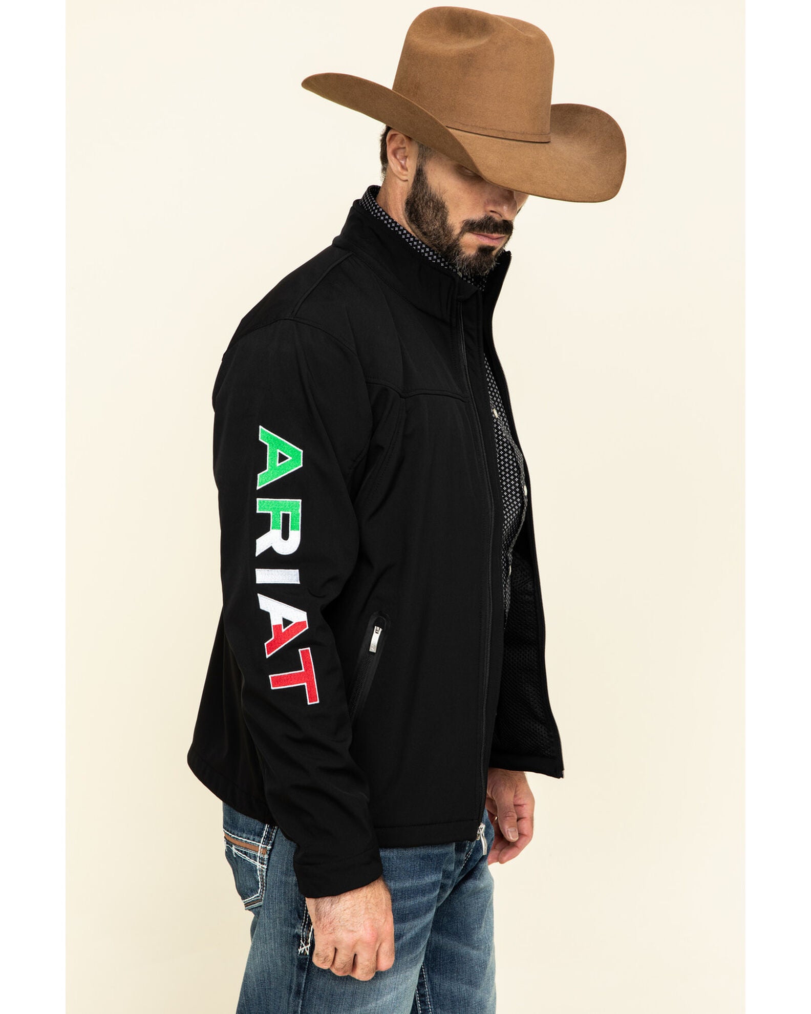 Ariat Men's Mexico Flag Team Softshell Jacket, Black