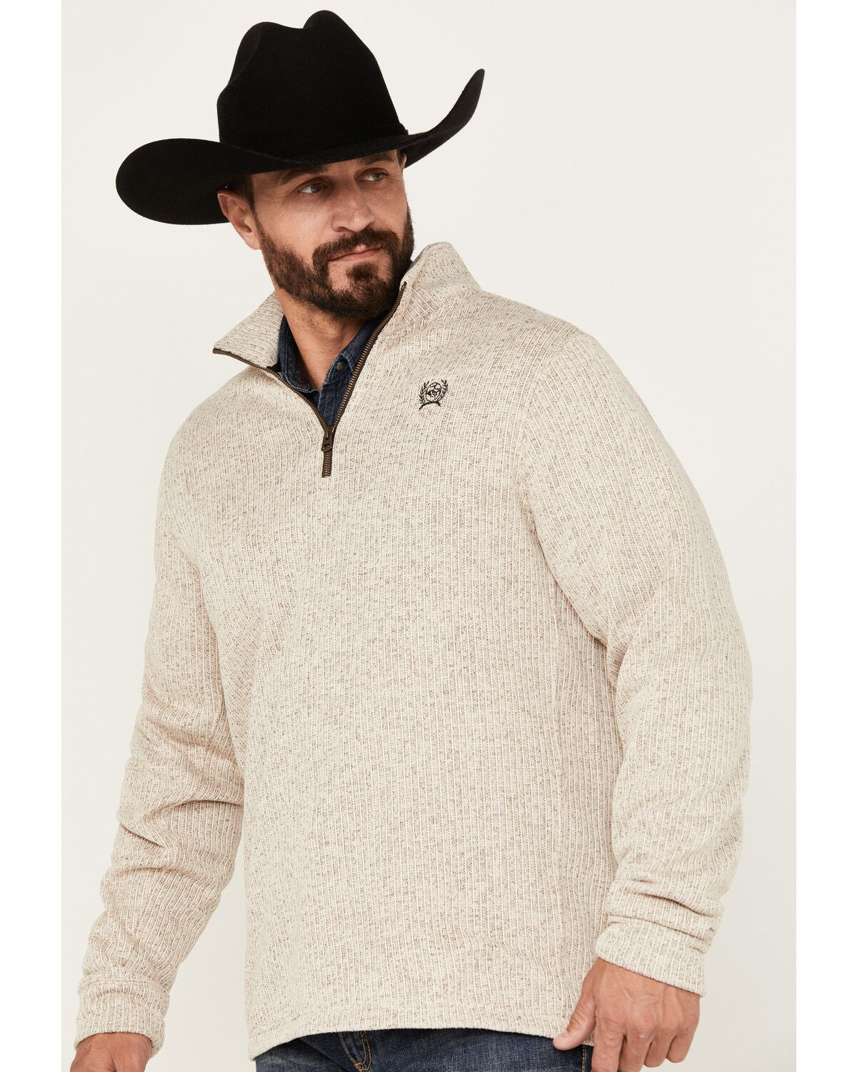 Cinch Men's Heather 1/4 Zip Pullover, Cream