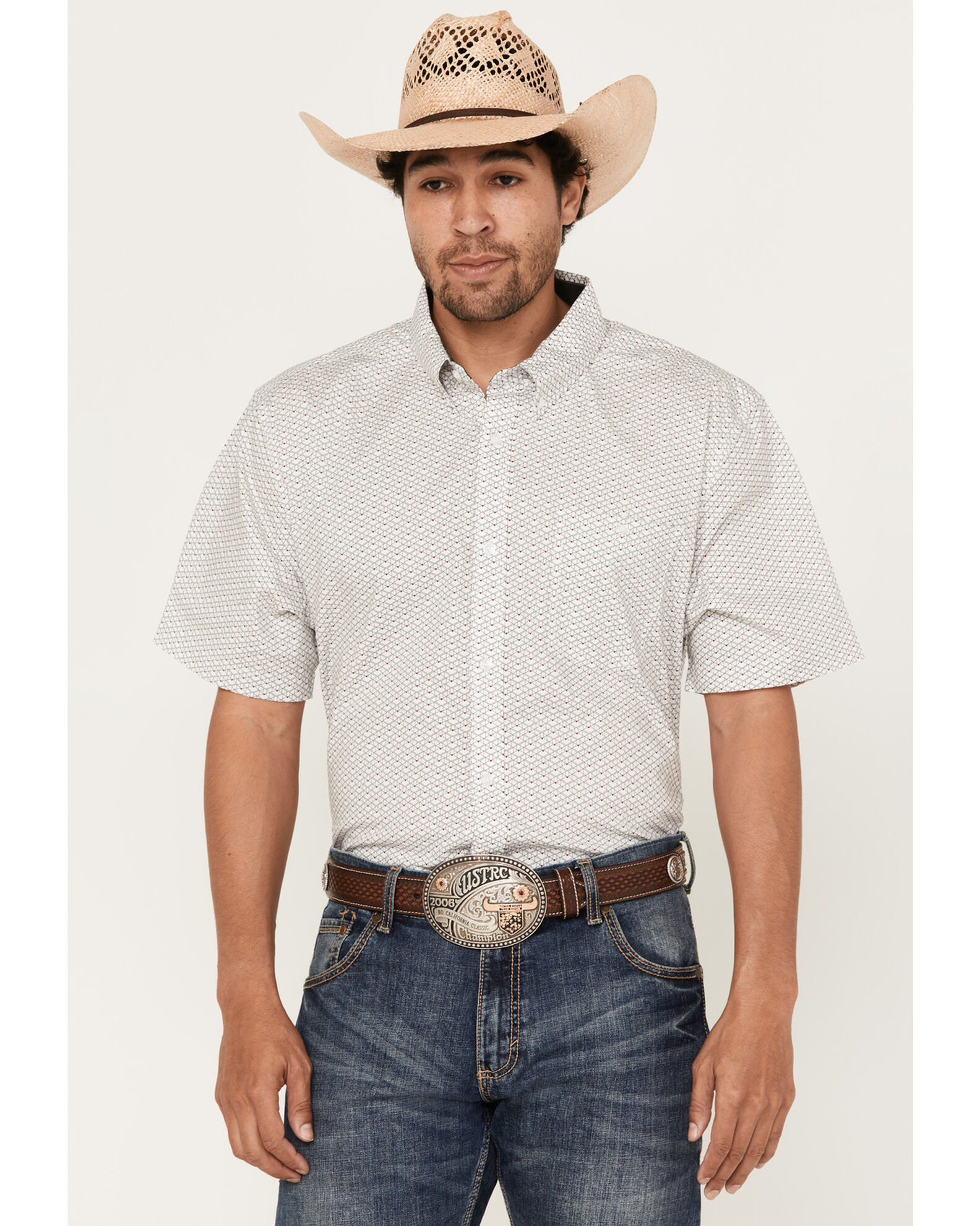 Product Name Rank 45® Mens Radio Small Geo Print Short Sleeve Button
