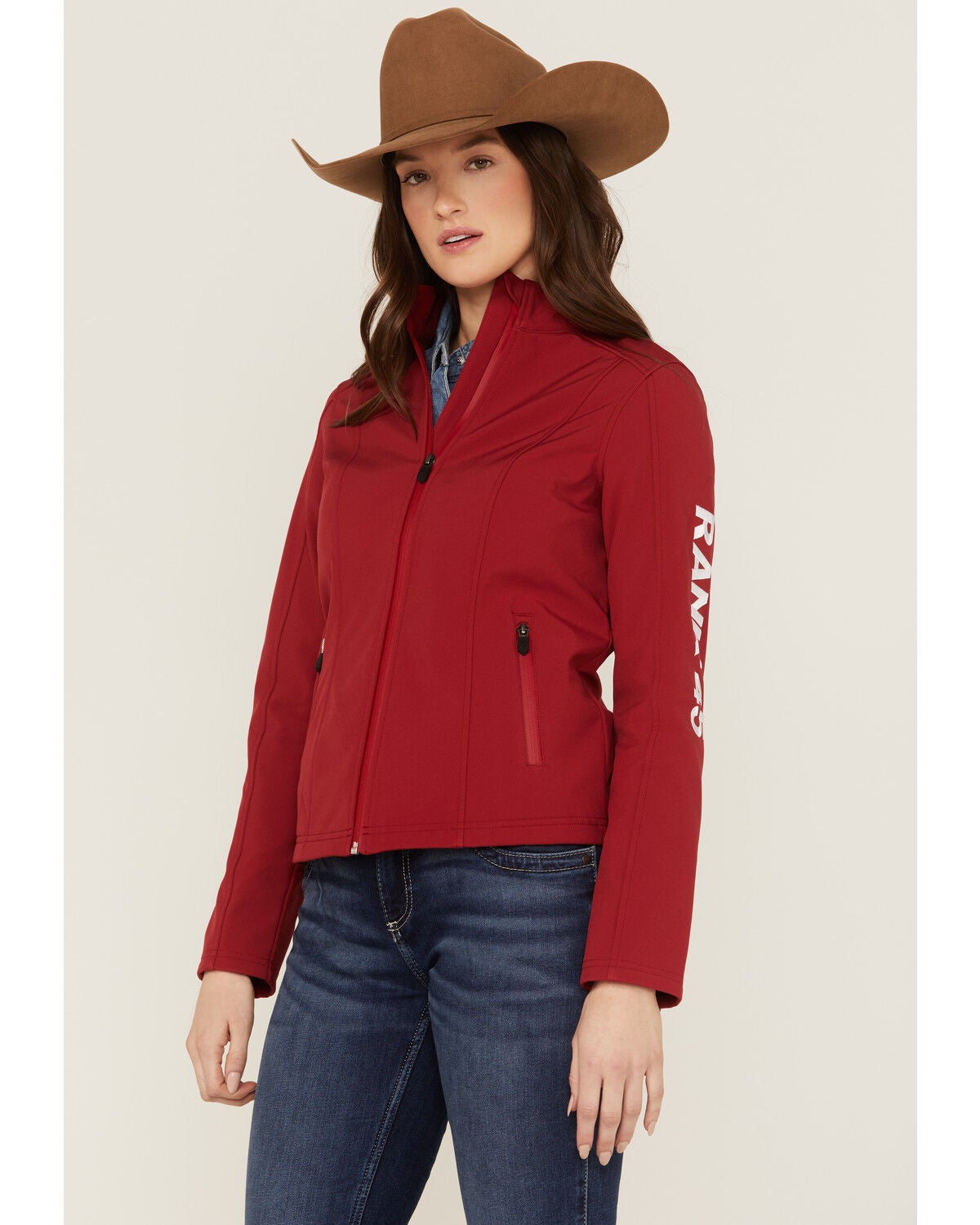 RANK 45® Women's Soft Shell Logo Riding Jacket, Red