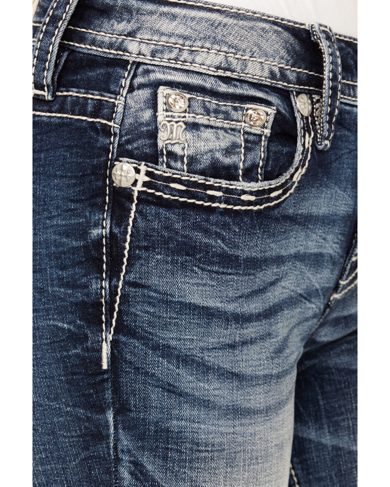 Miss Me Women's Medium Wash Mid Rise Wing Pocket Bootcut Stretch Denim ...
