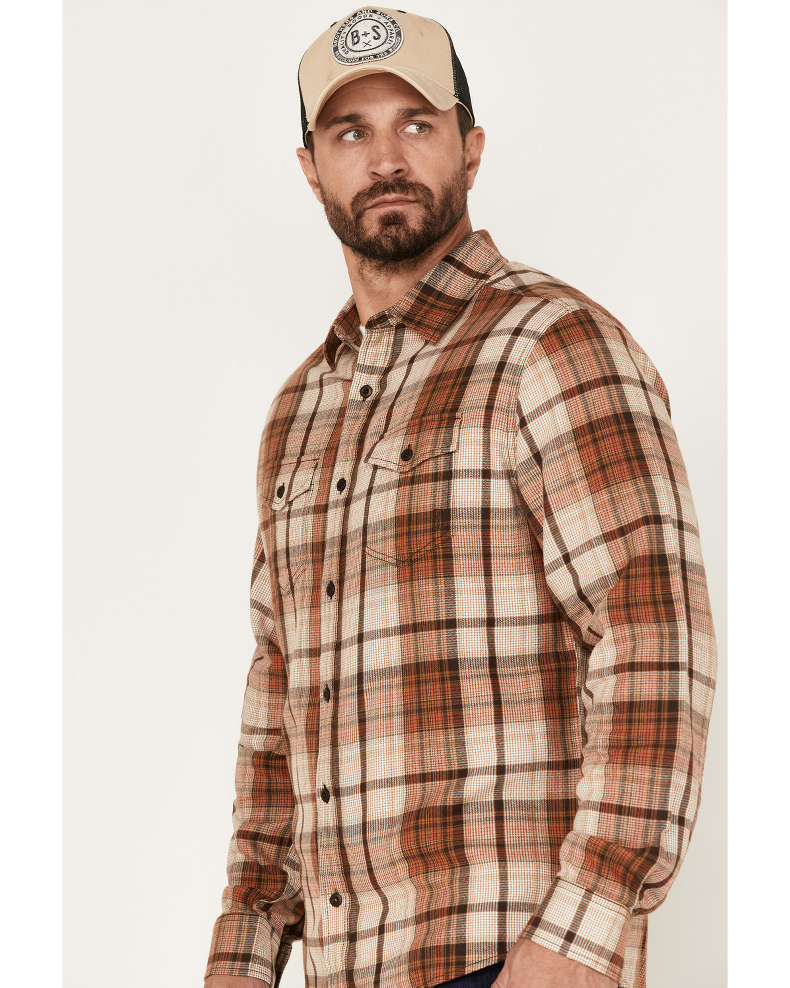 Brothers And Sons Mens Plaid Print Long Sleeve Button Down Flannel