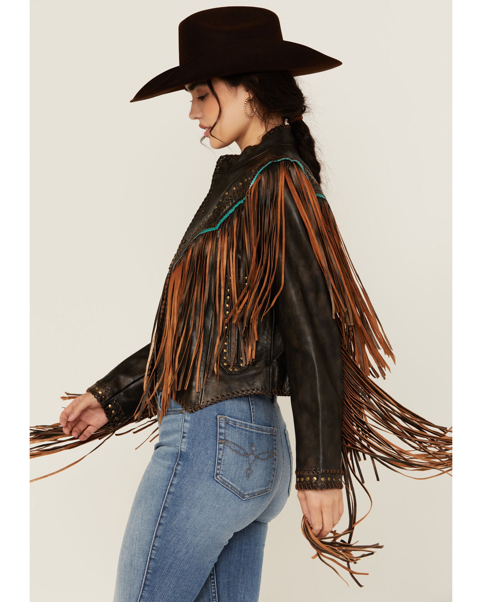 Scully Women's Fringe Studded Leather Jacket,