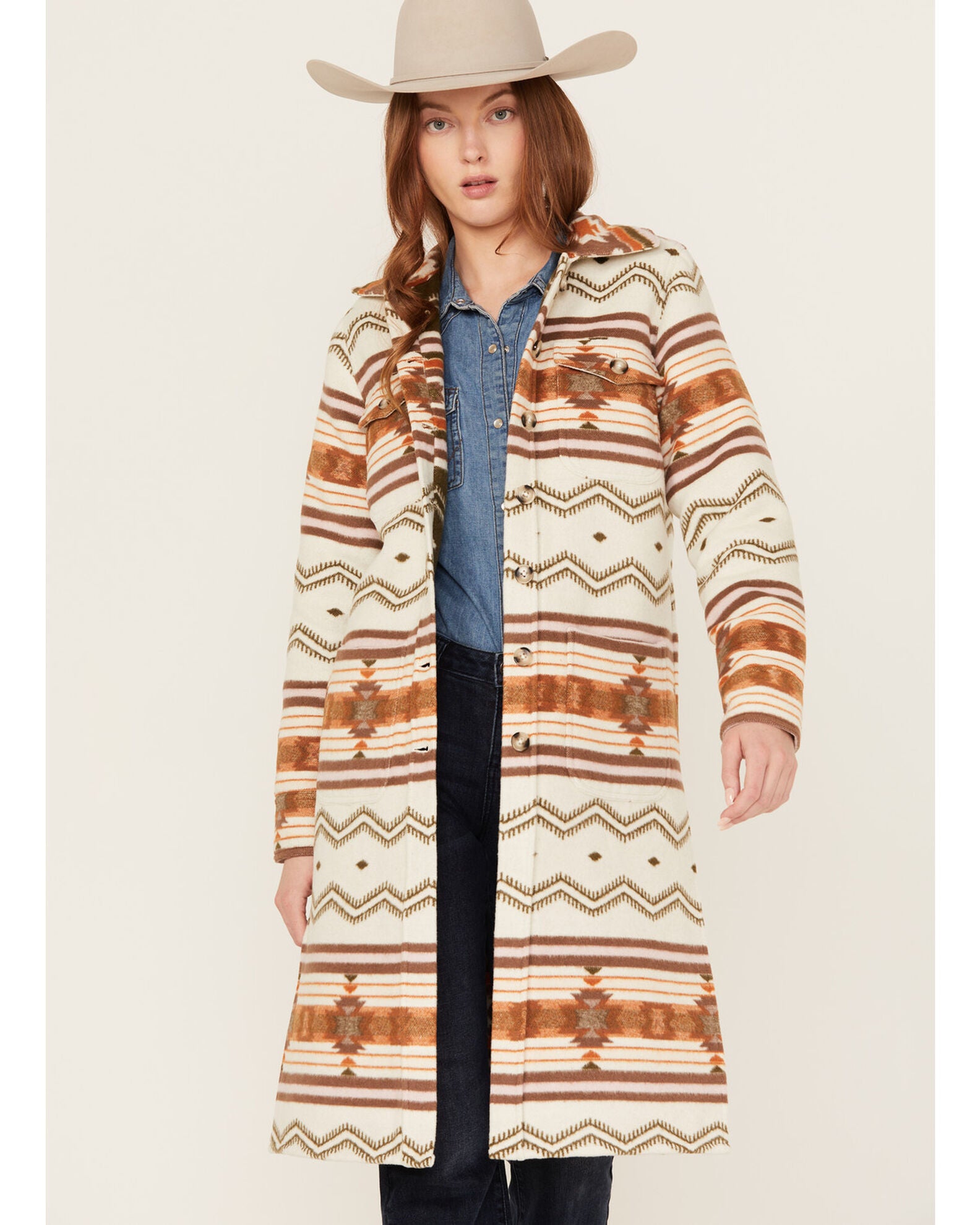 Shyanne Women's Long Southwestern Jacket, Cream