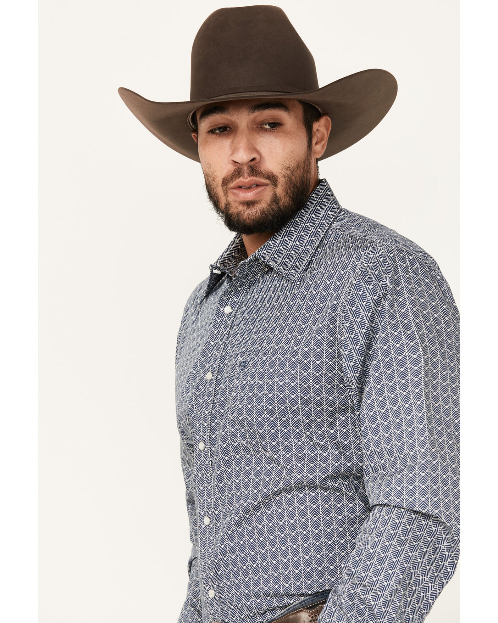 Product Name: Stetson Men's Chevron Geo Print Long Sleeve Pearl Snap ...