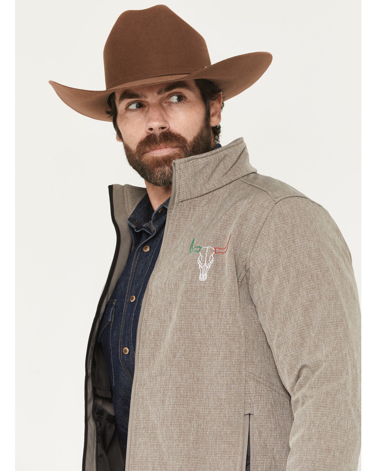 Cowboy Hardware Men's Hecho en Mexico Longhorn Softshell Jacket, Khaki