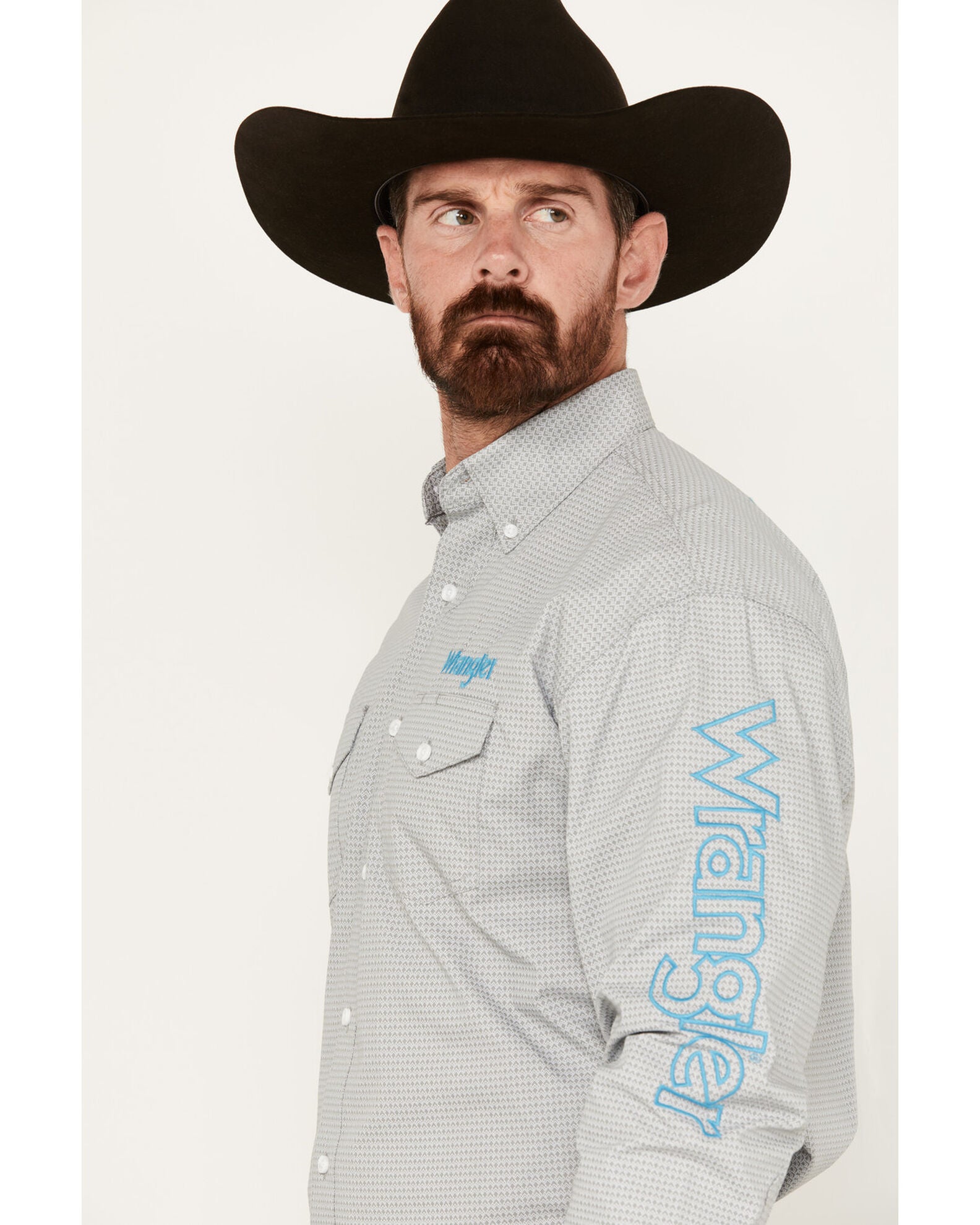 Wrangler Men's Team Logo Geo Print Long Sleeve Button-Down Western ...