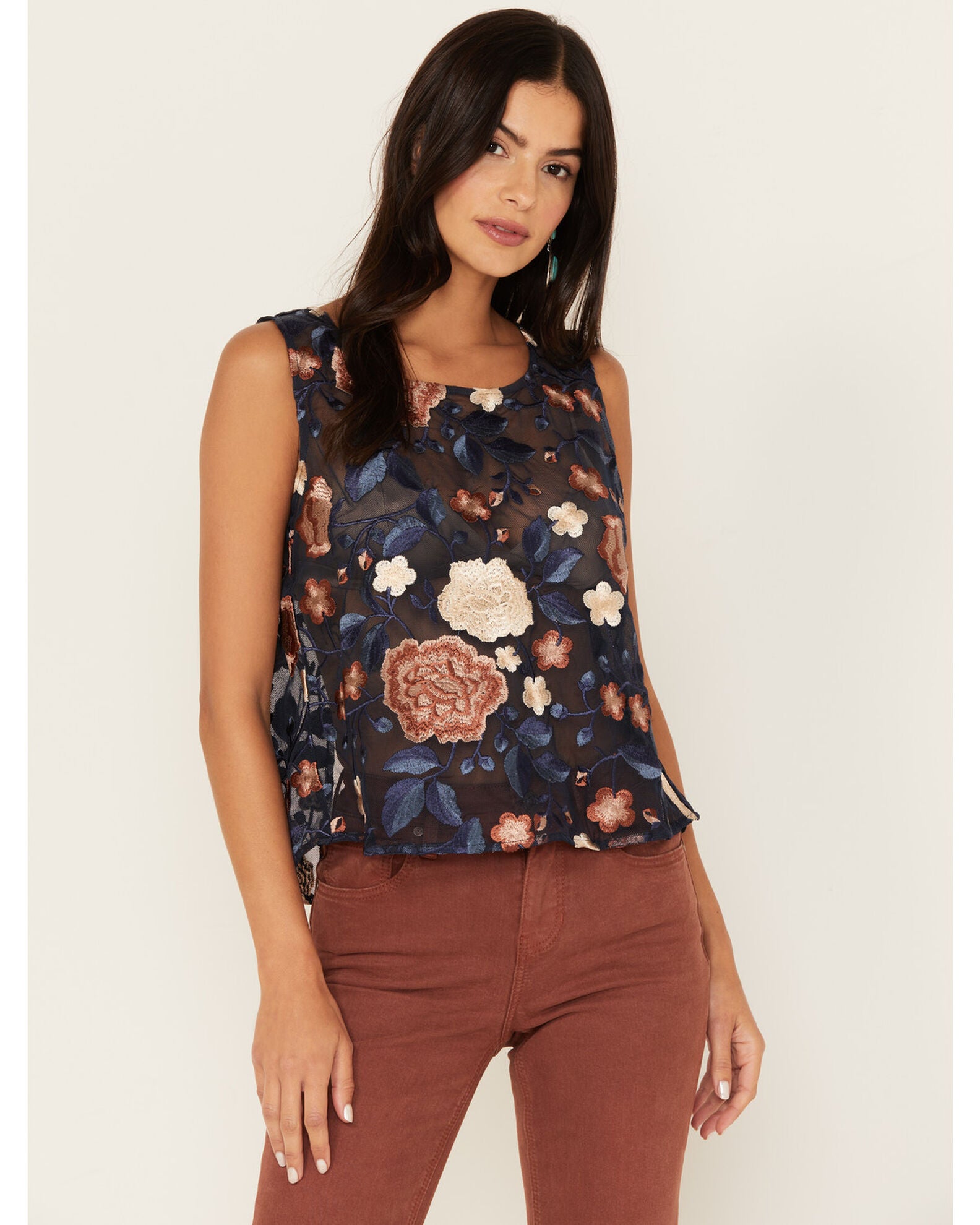 Product Name: Shyanne Women's Floral Embroidered Mesh Tank Top