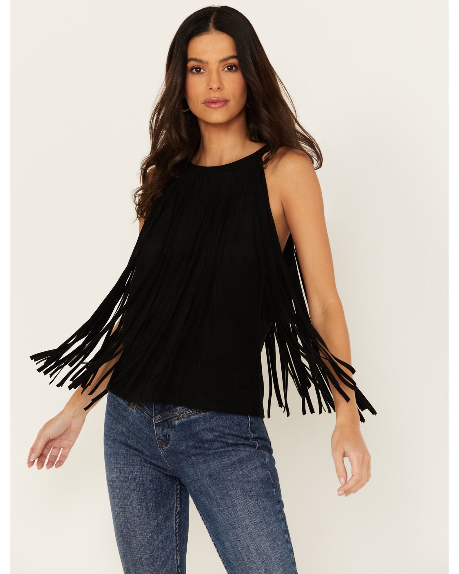 Idyllwind Women's Madie Faux Suede Fringe Tank, Black