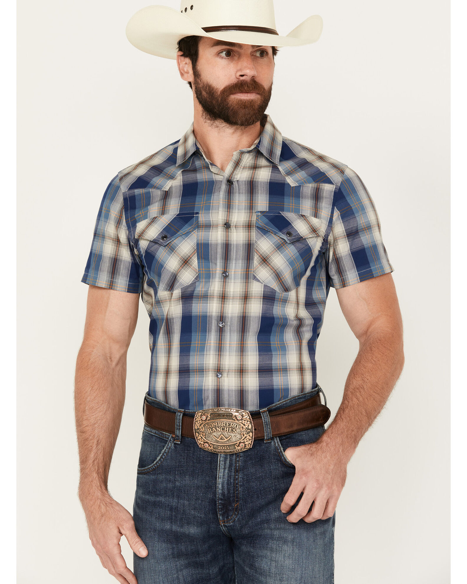 Product Name Pendleton Mens Frontier Plaid Print Short Sleeve Snap