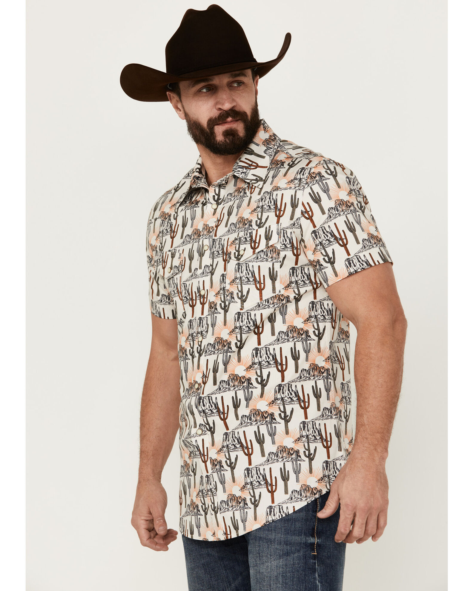 Product Name Rock And Roll Denim Mens Cactus Desert Print Short Sleeve