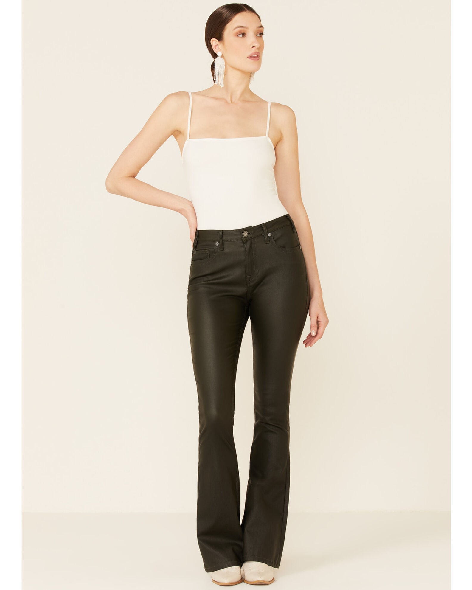 Rock & Roll Denim Women's Olive High Rise Pleather Flare Jeans