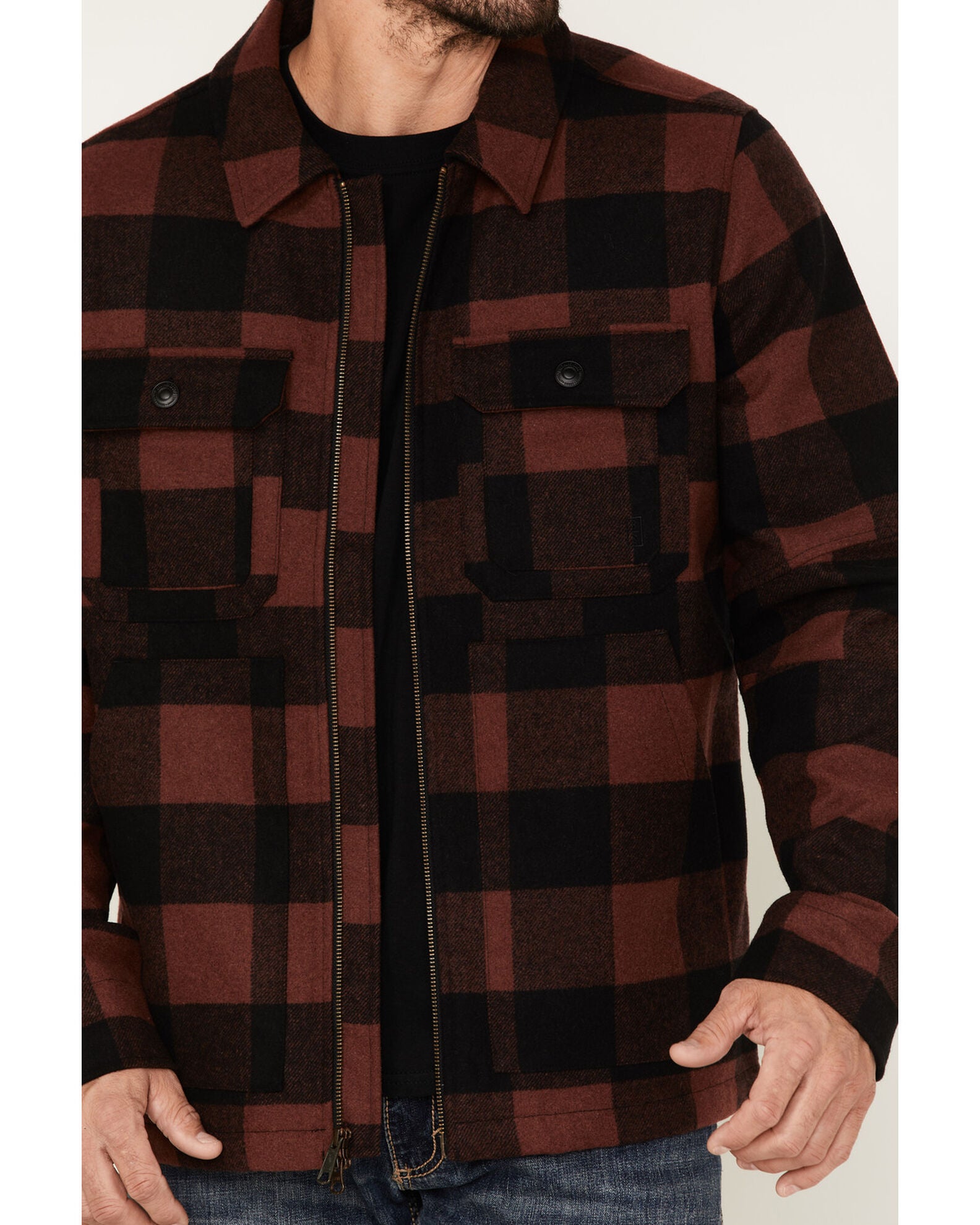 Brothers and Sons Men's Plaid Print Wool Western Jacket, Red