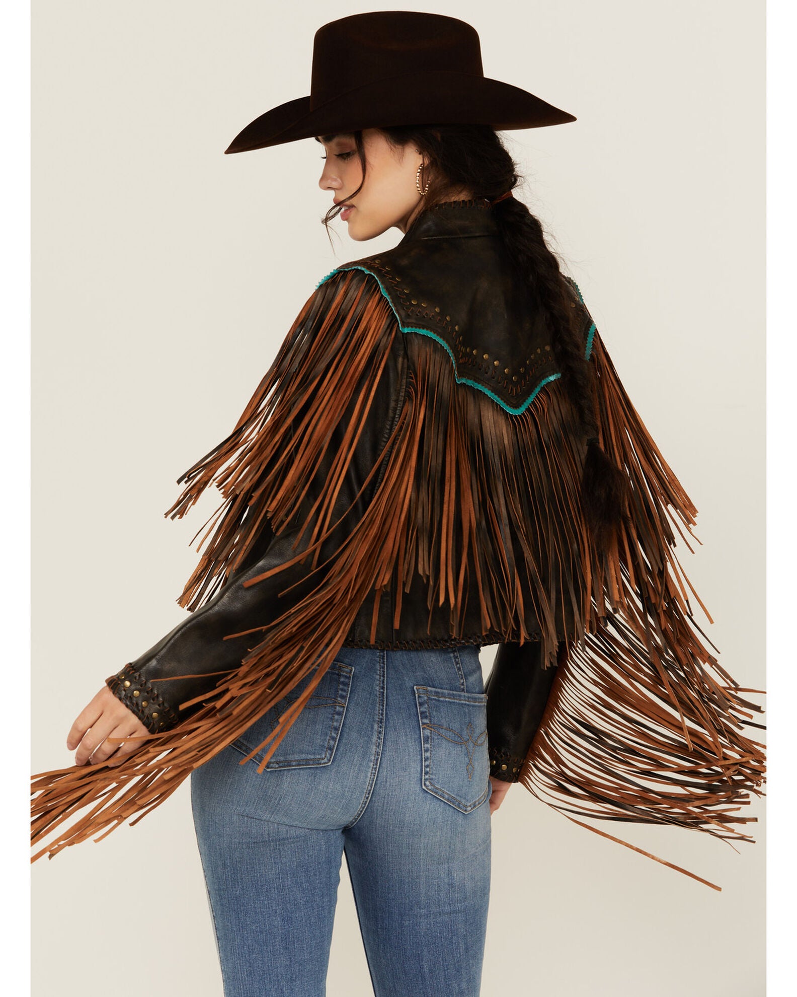 Scully Women's Fringe Studded Leather Jacket,