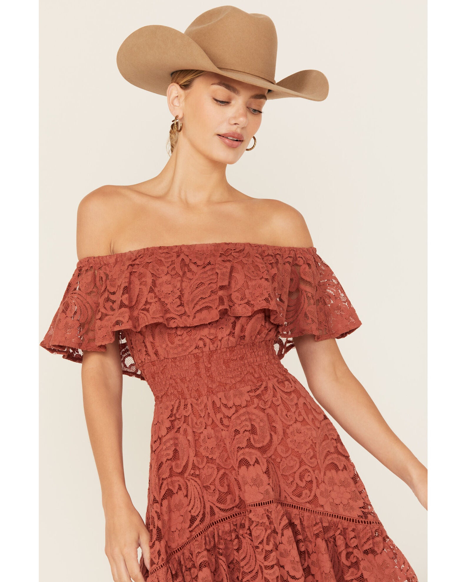 Shyanne Women's Lace Off The Shoulder High-Low Dress,