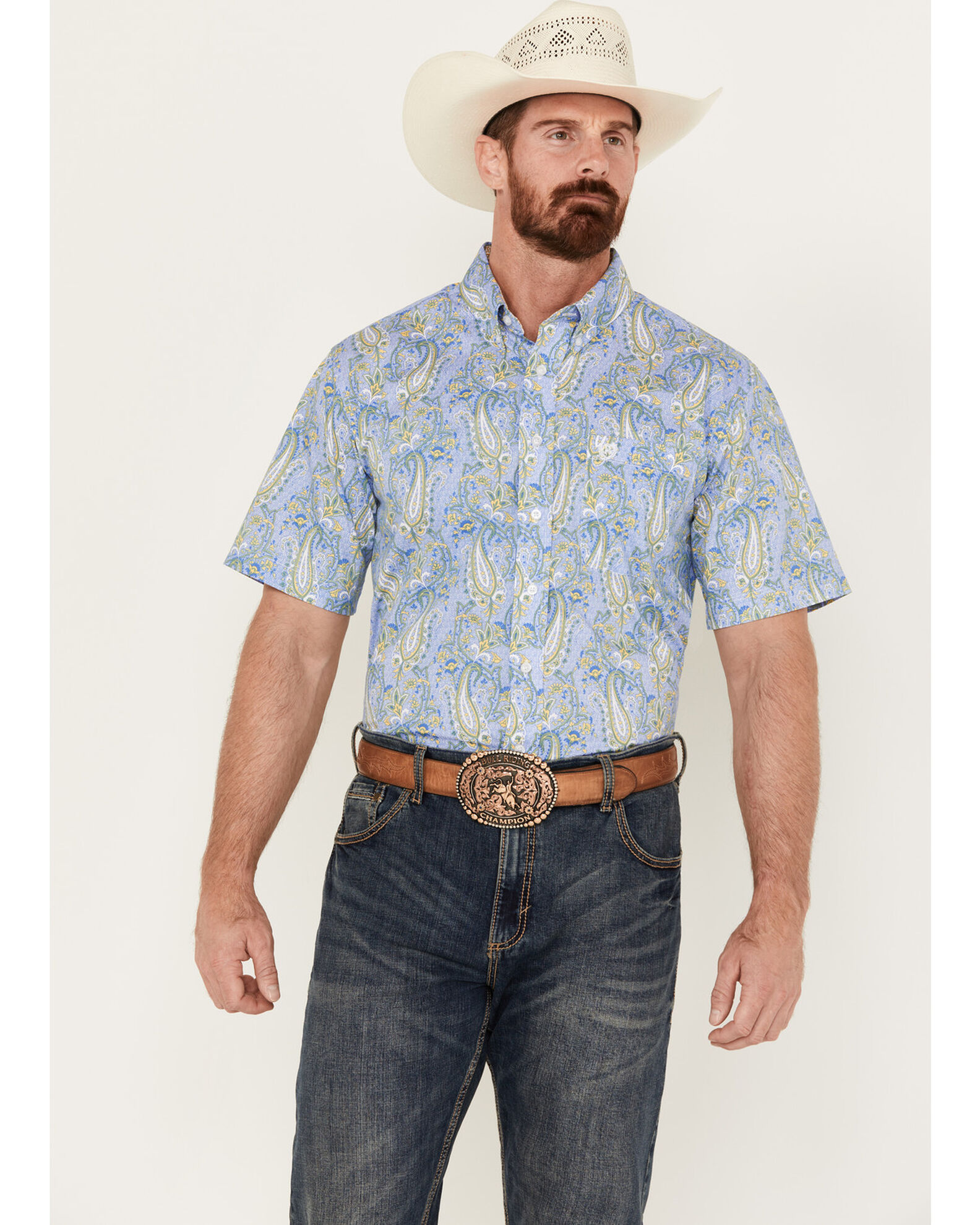 Product Name Panhandle Select Mens Paisley Print Short Sleeve Button