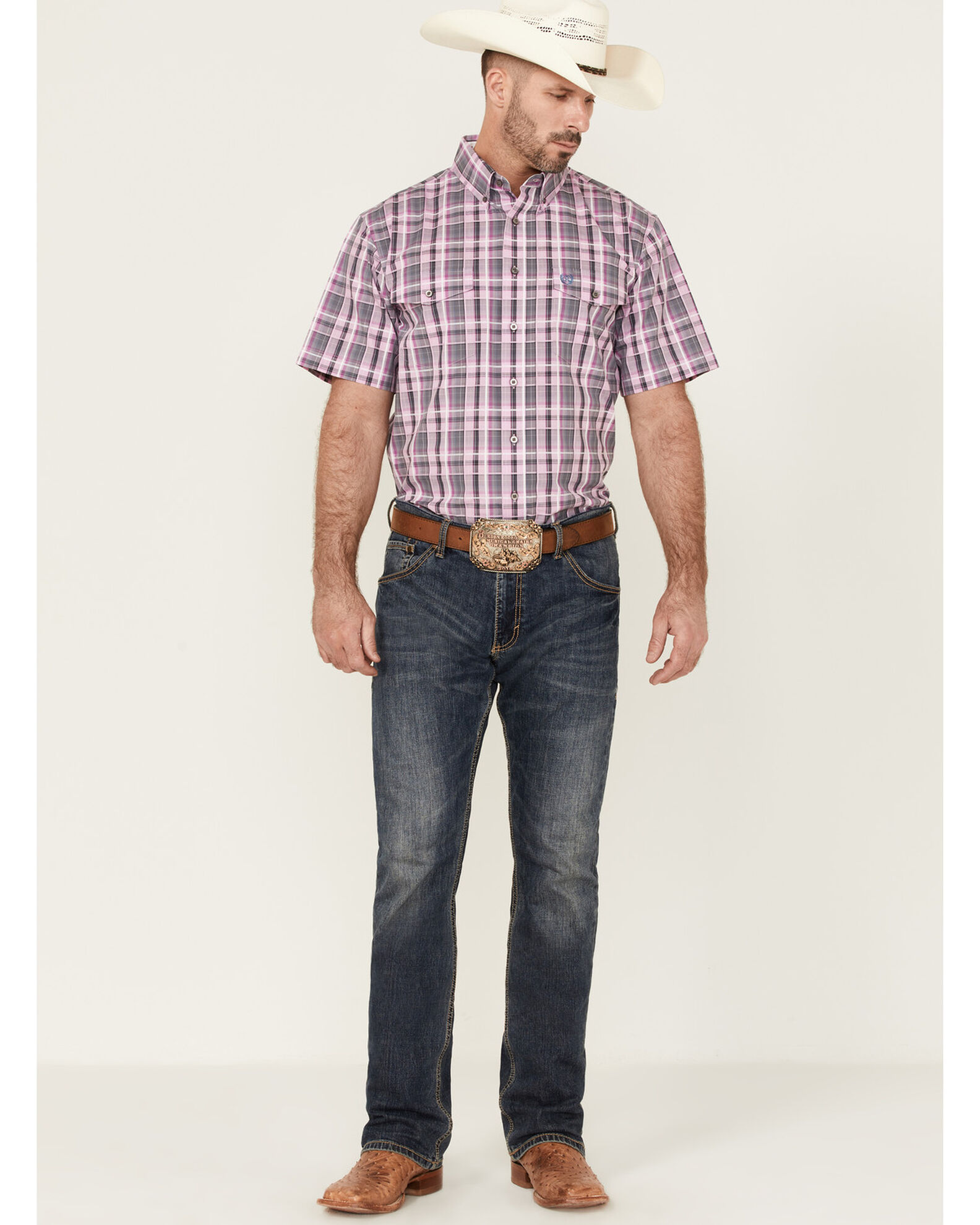 Product Name Panhandle Select Mens Small Plaid Print Short Sleeve