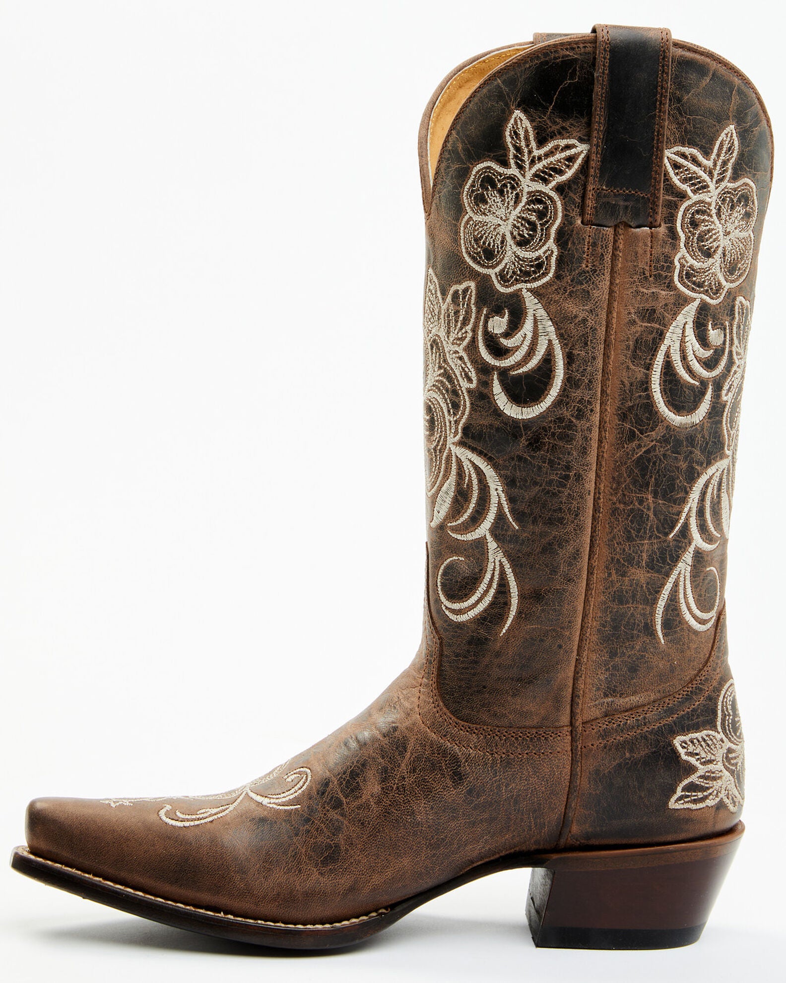 Shyanne Women's Lasy Floral Embroidered Western Boots - Snip Toe, Brown