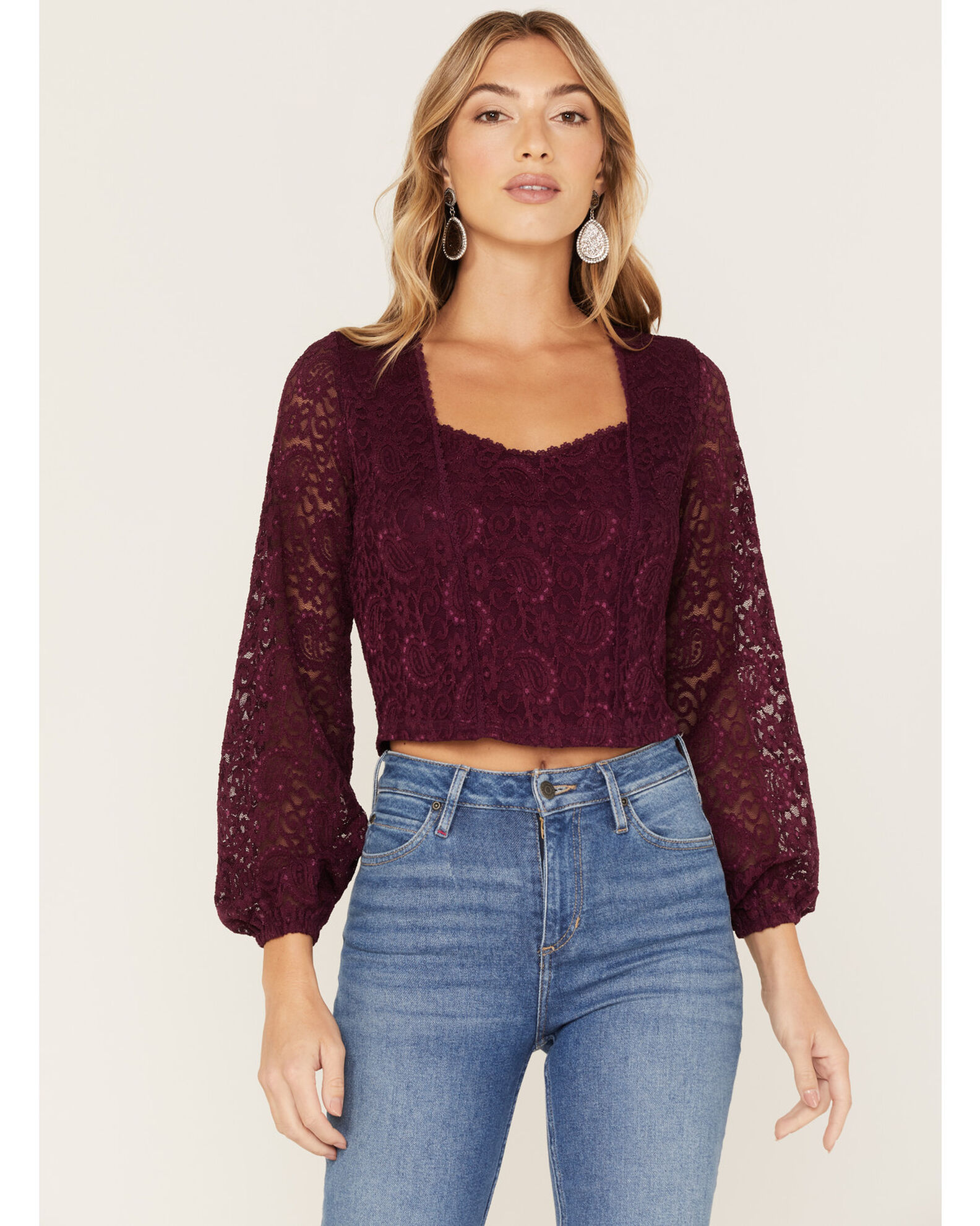 Idyllwind Womens Date Night Floral Lace Crop Top Sheplers