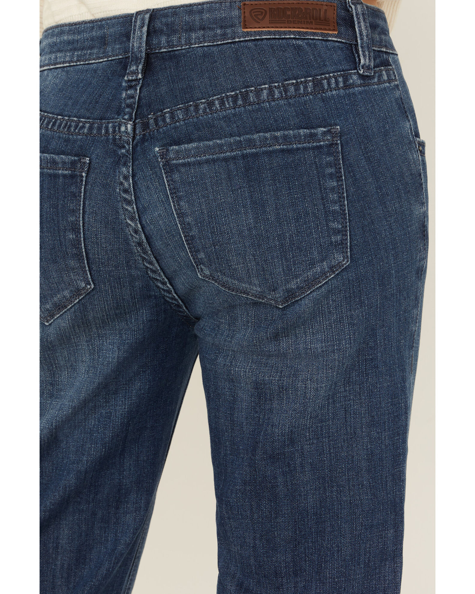 Rock And Roll Denim Womens Dark Wash Mid Rise Hem Stitched Trouser