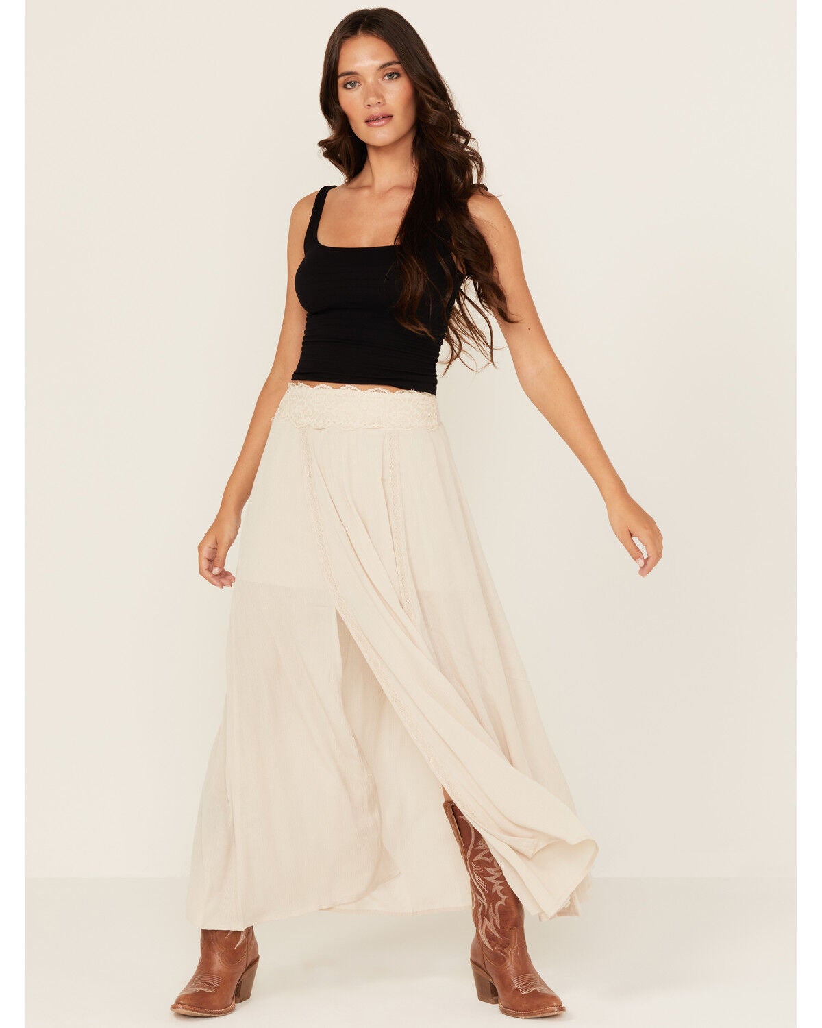 Shyanne Women's Lace Inset Maxi Skirt, Natural