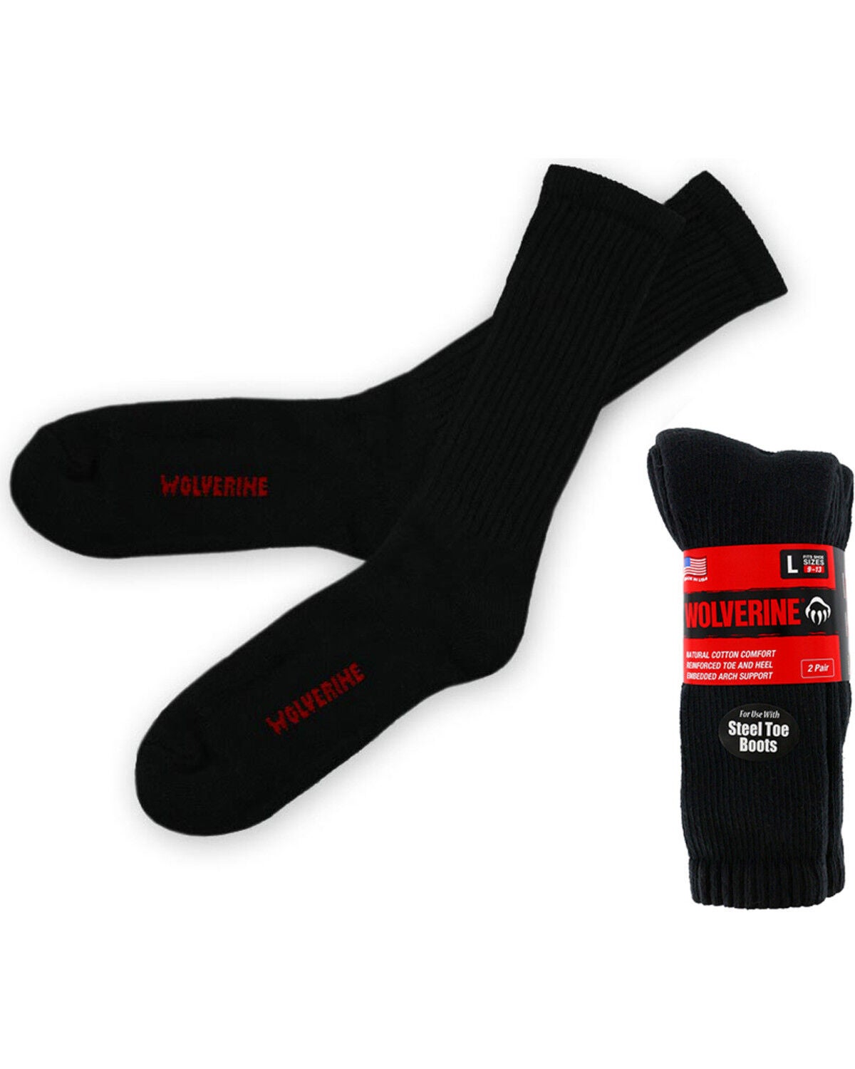 Wolverine Men's Boot 2-Pack Crew Socks, Black