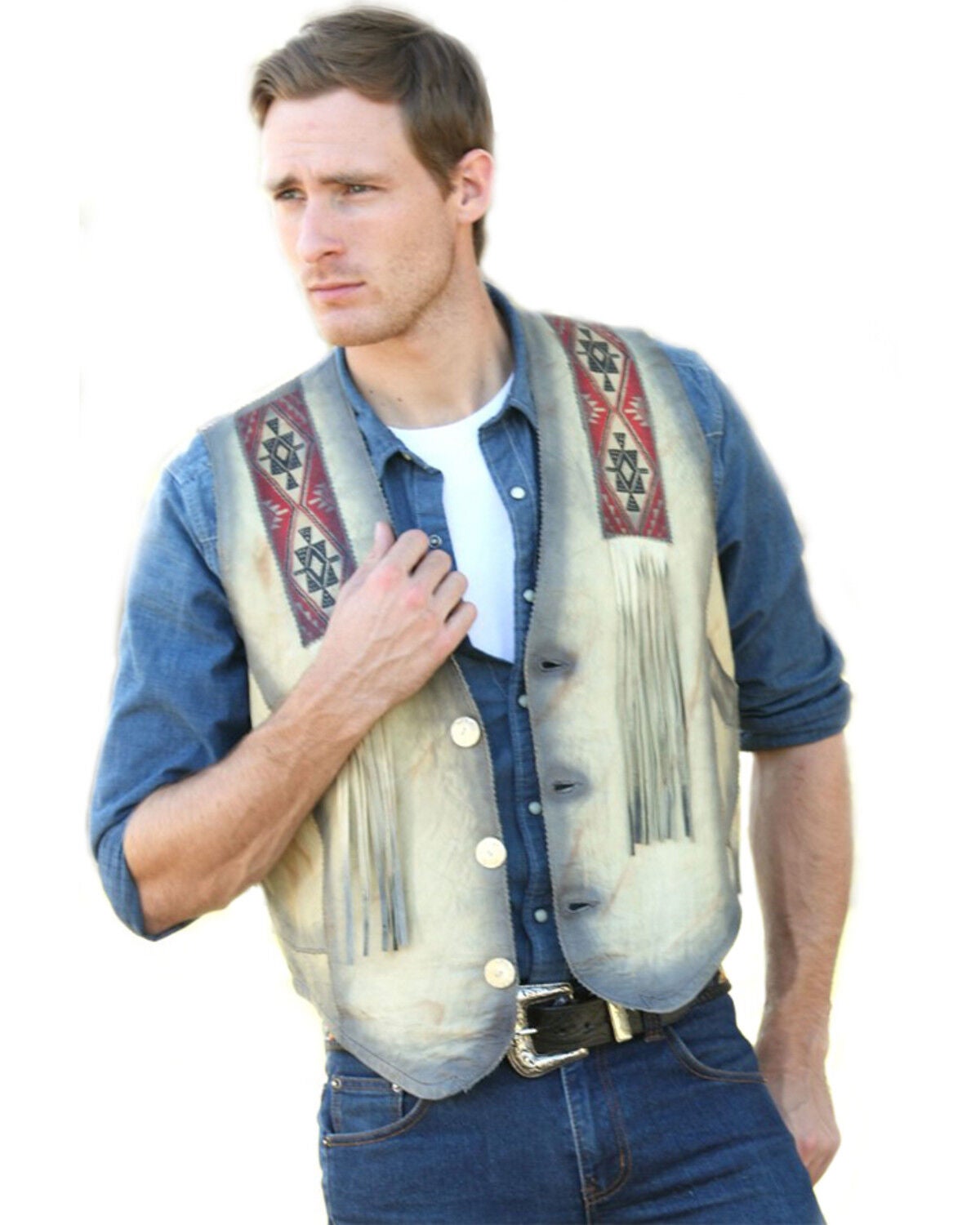 Kobler Leather Men's Indian Vest, Cream