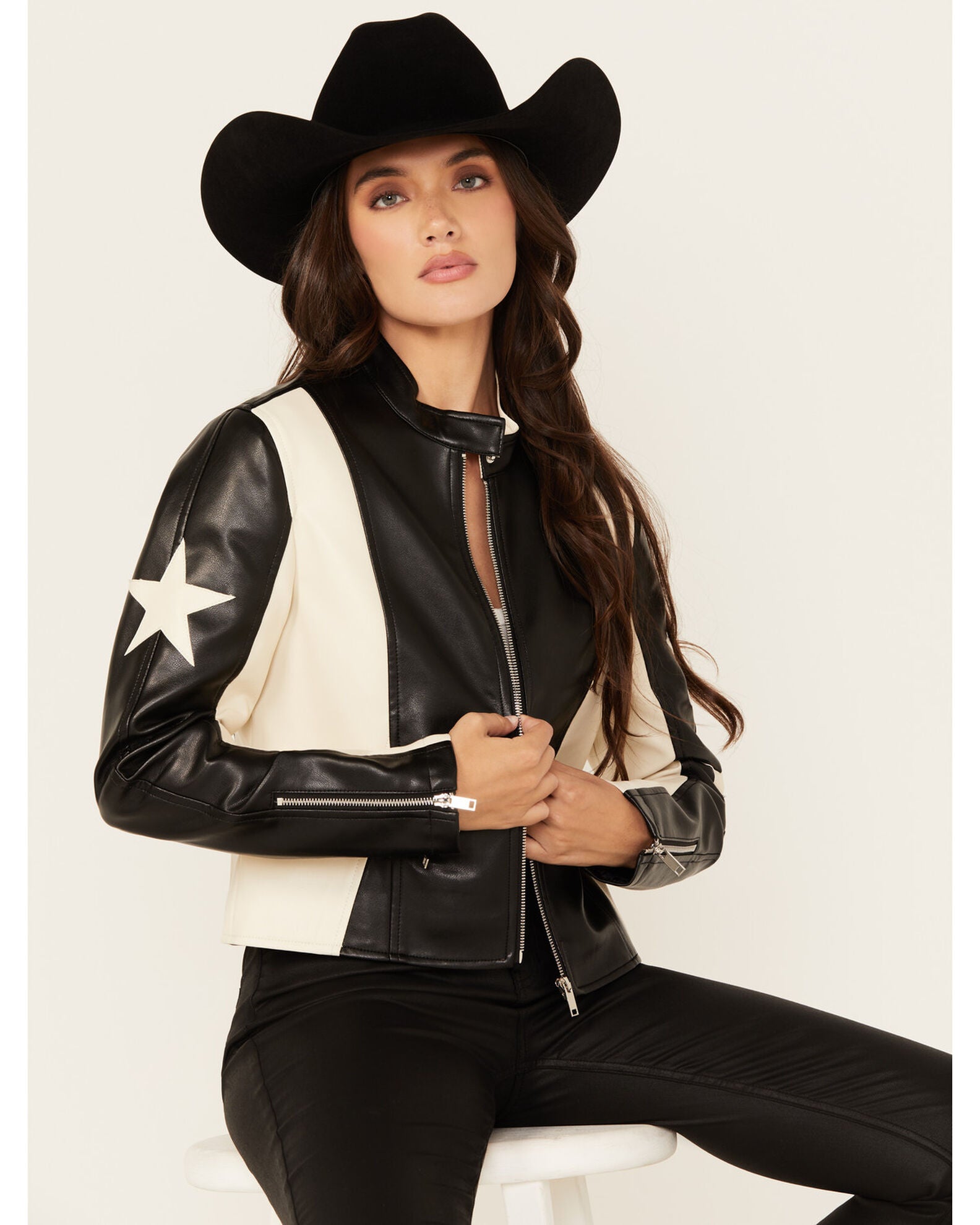 Stoosh Women's Star Racing Jacket, Black