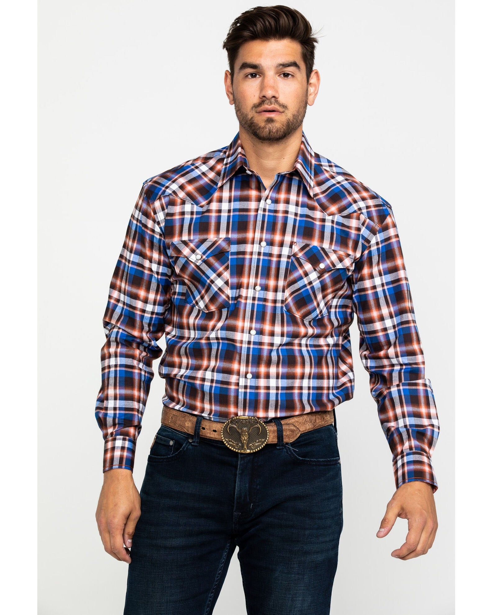 Product Name: Rough Stock By Panhandle Men's Walpole Stretch Plaid Print Long Sleeve Western Shirt