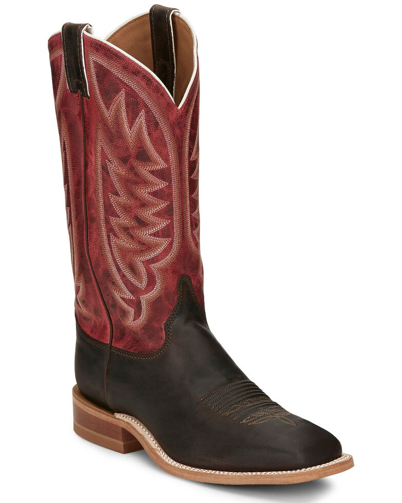 Justin Mens Andrews Chocolate Western Boots Wide Square Toe Sheplers