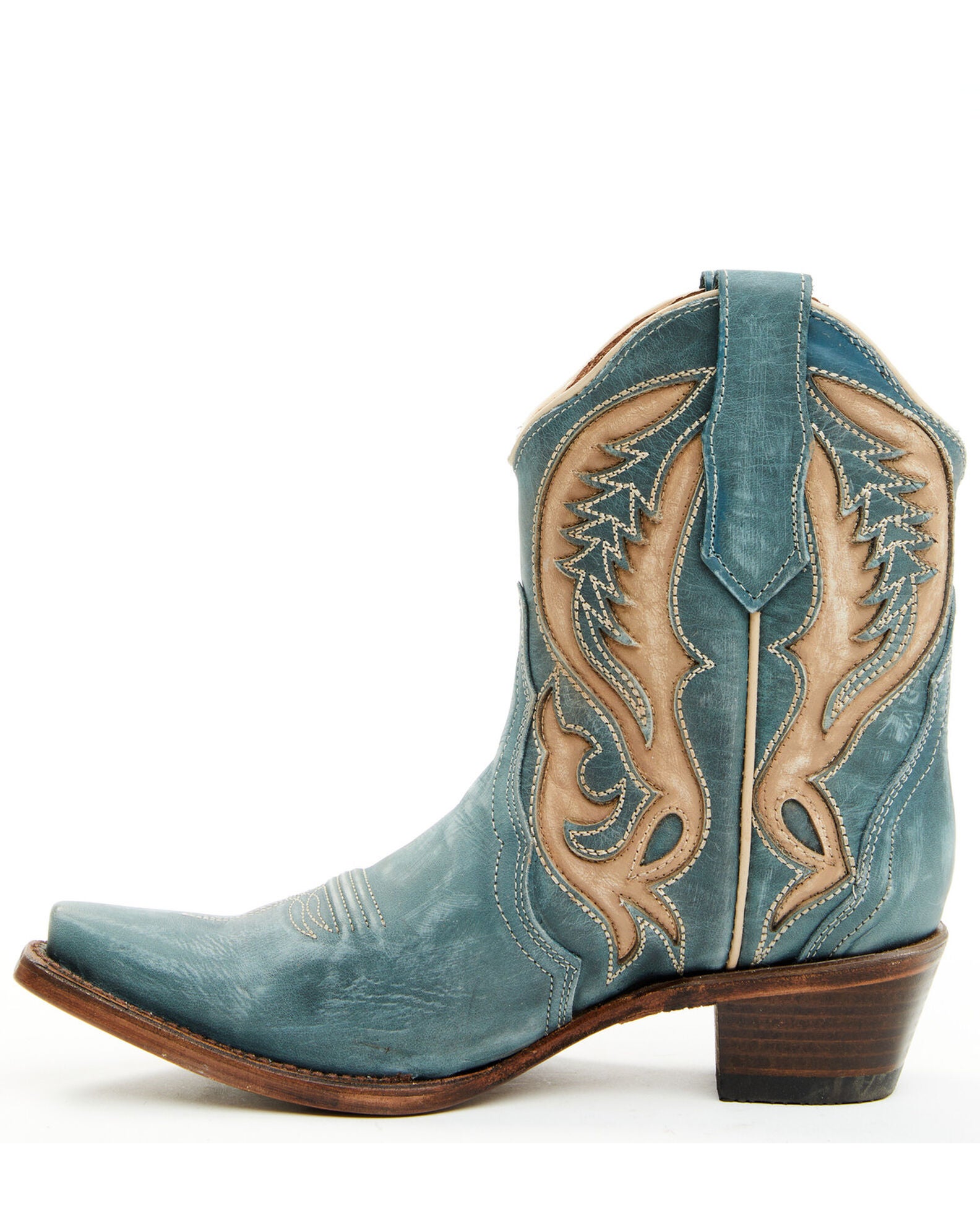 Circle G Women's Distressed Inlay Western Booties - Snip Toe, Blue