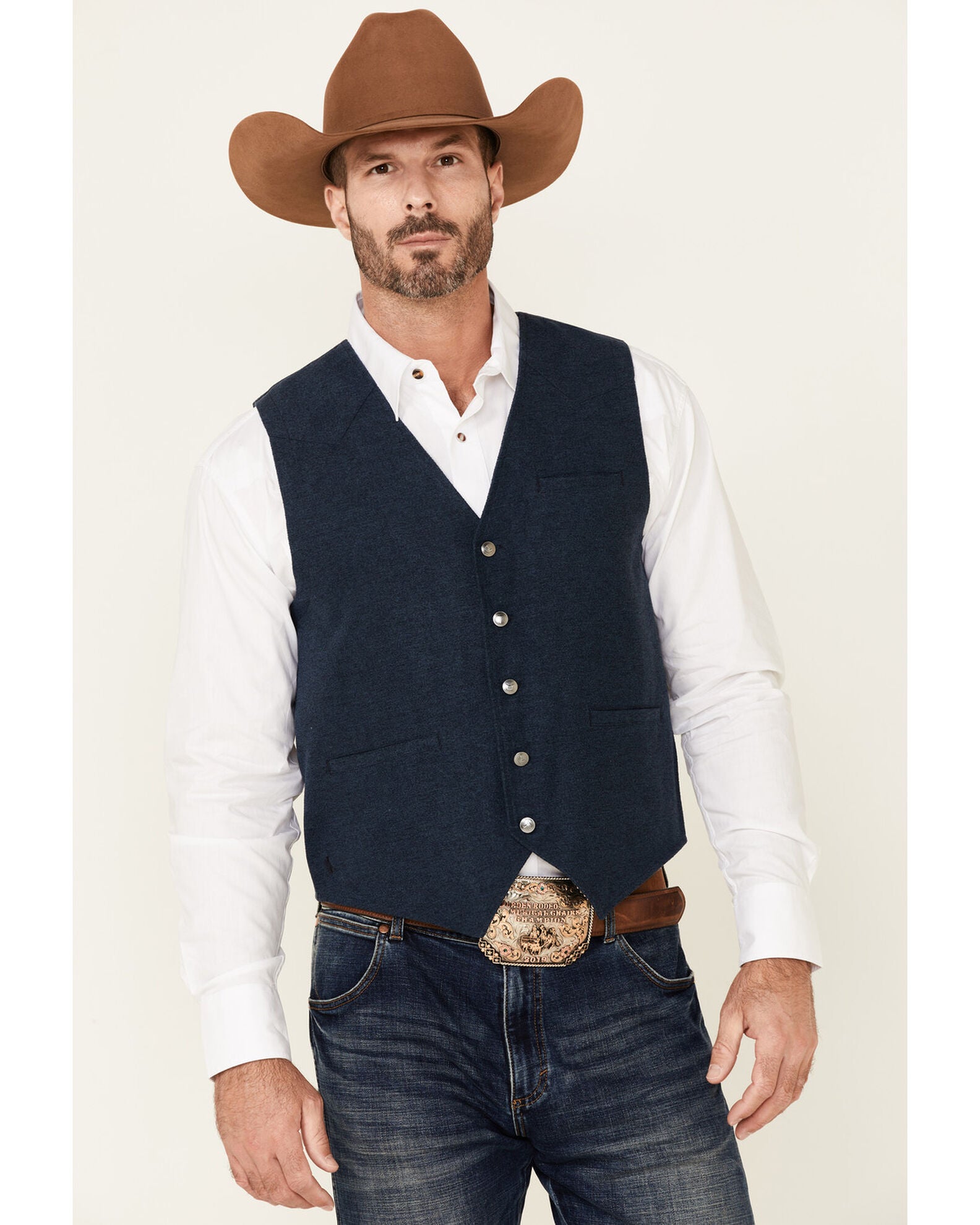 Cody James Men's Solid Navy Stunt Text Button-Down Vest