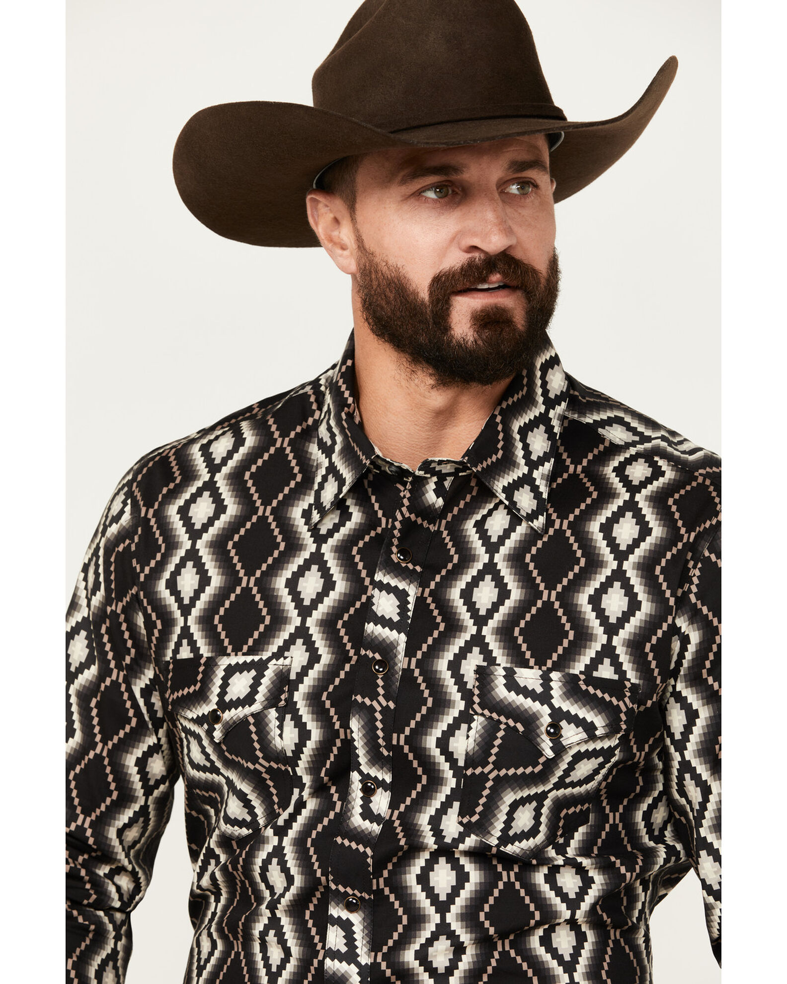 Rock And Roll Denim Mens Southwestern Print Long Sleeve Snap Stretch