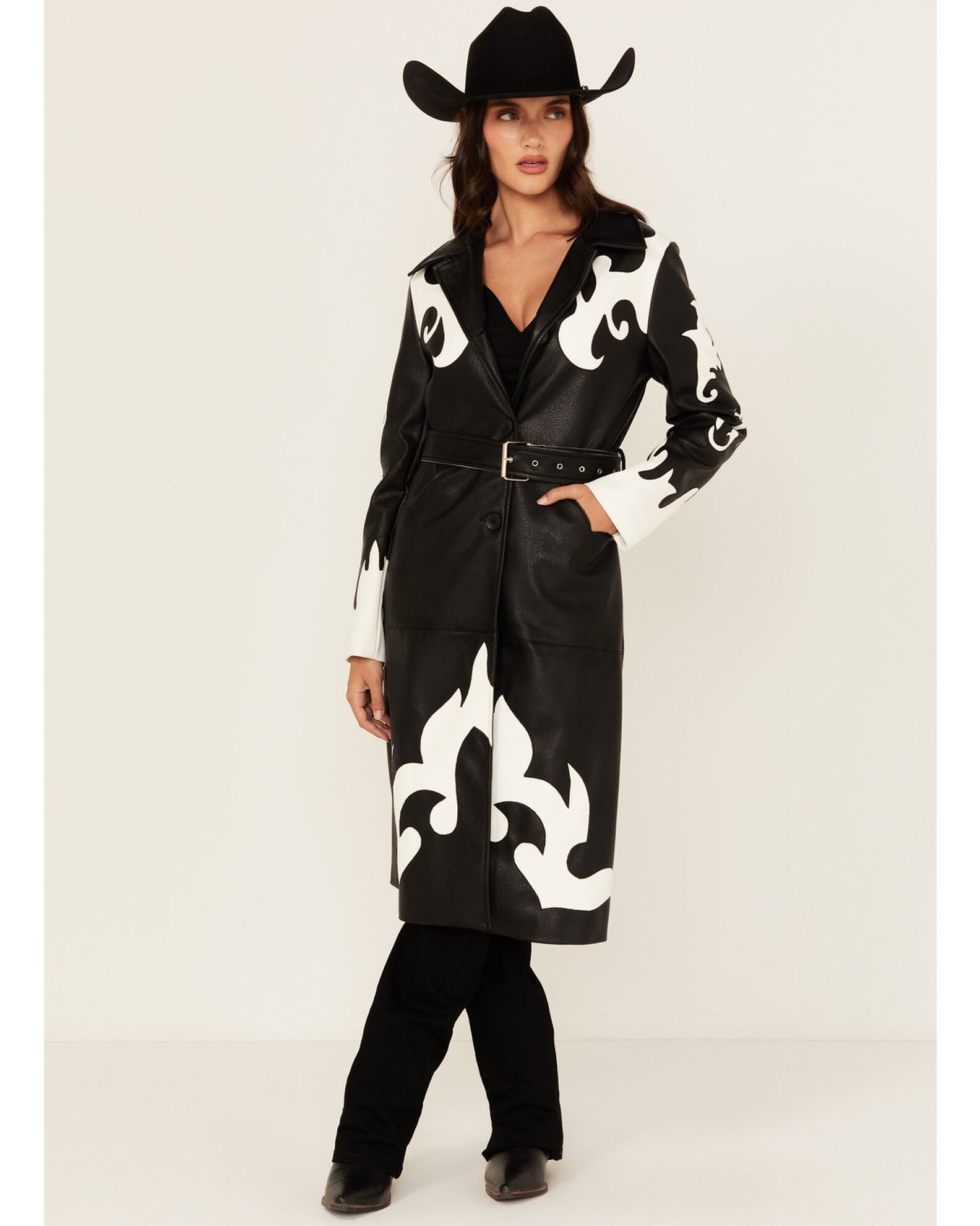 Azalea Wang Women's Robot Cowgirl Button-Down Trench Coat, Black